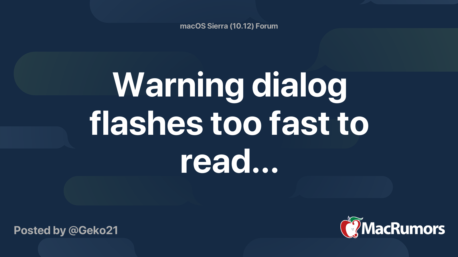 Warning dialog flashes too fast to read... | MacRumors Forums