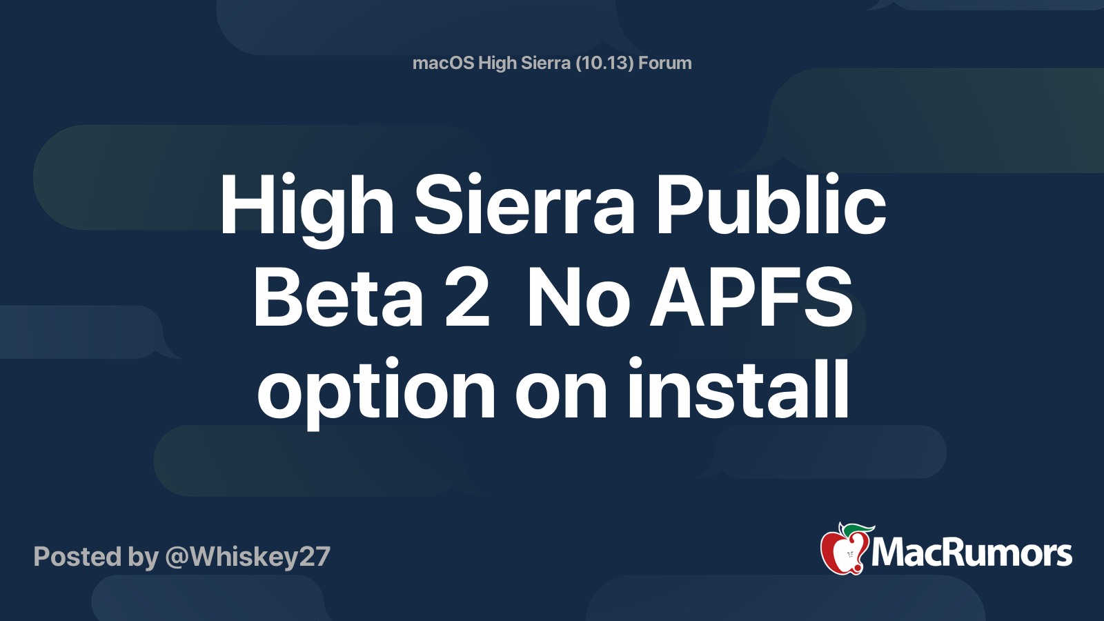 High Sierra Public Beta 2 No APFS option on install | MacRumors Forums