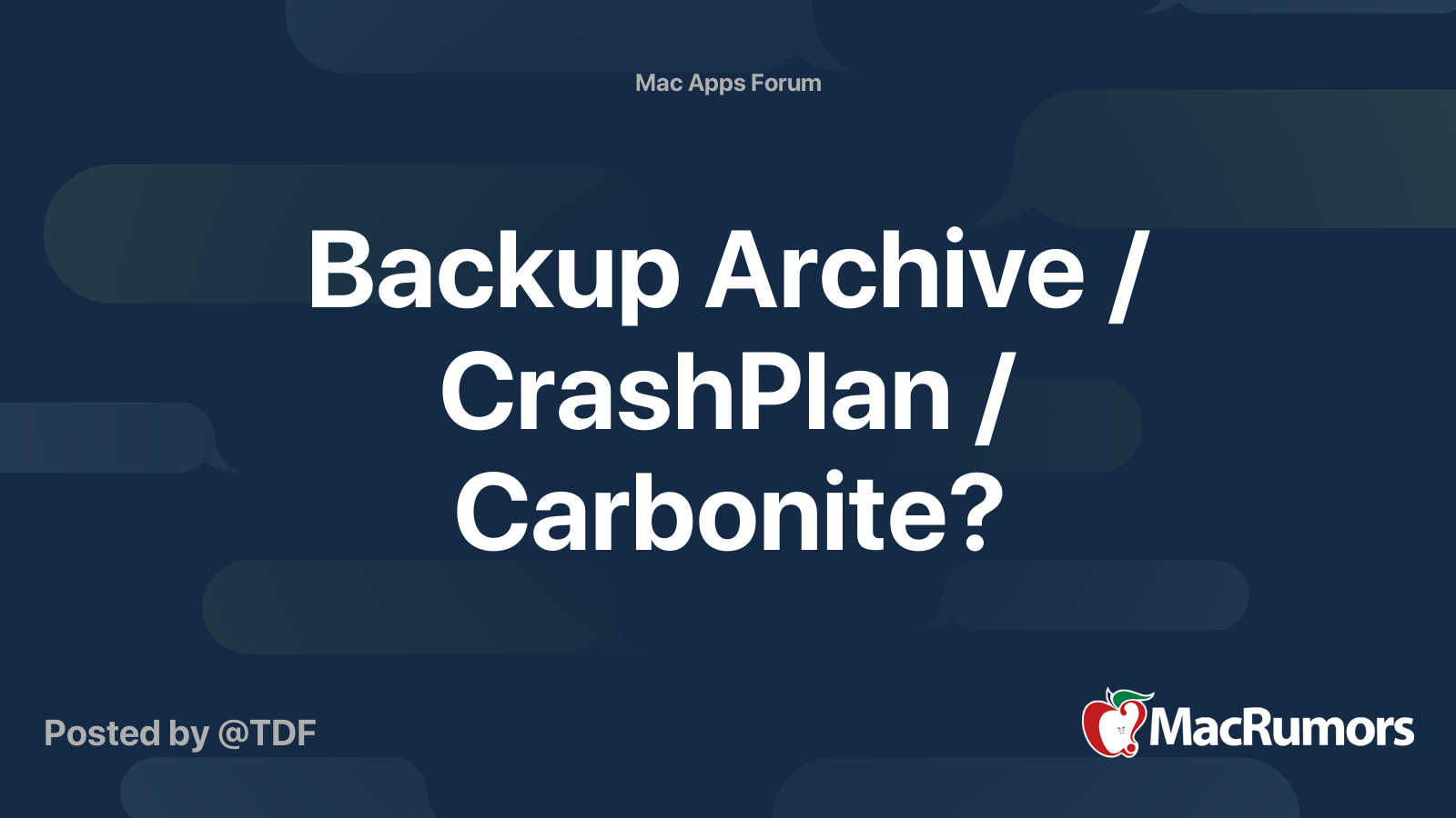 Backup Archive / CrashPlan / Carbonite? | MacRumors Forums