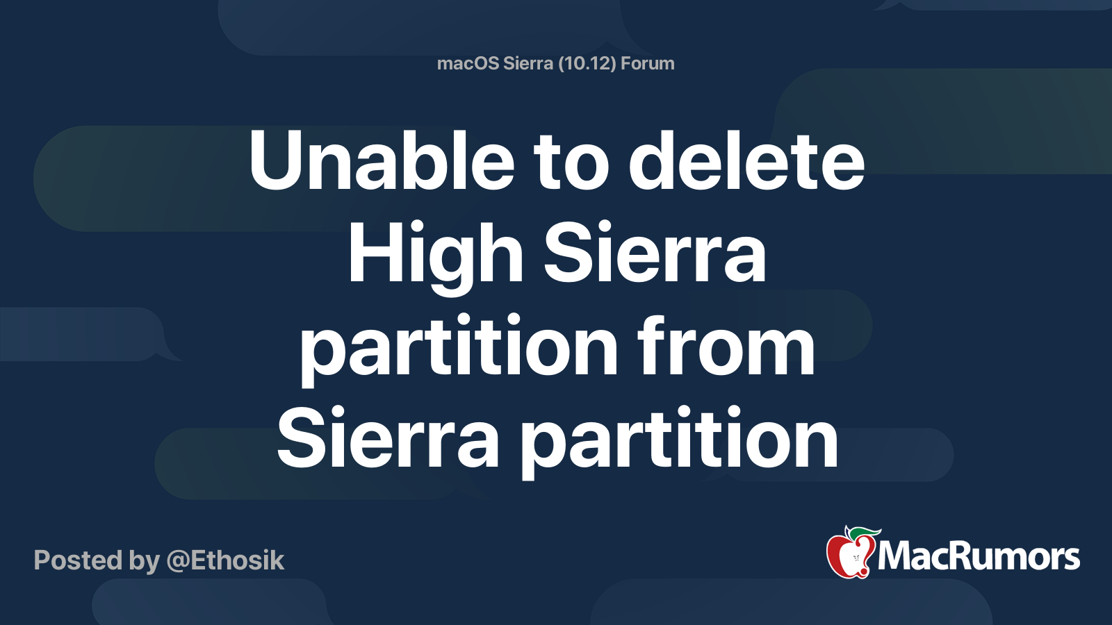 Unable to delete High Sierra partition from Sierra partition | MacRumors Forums
