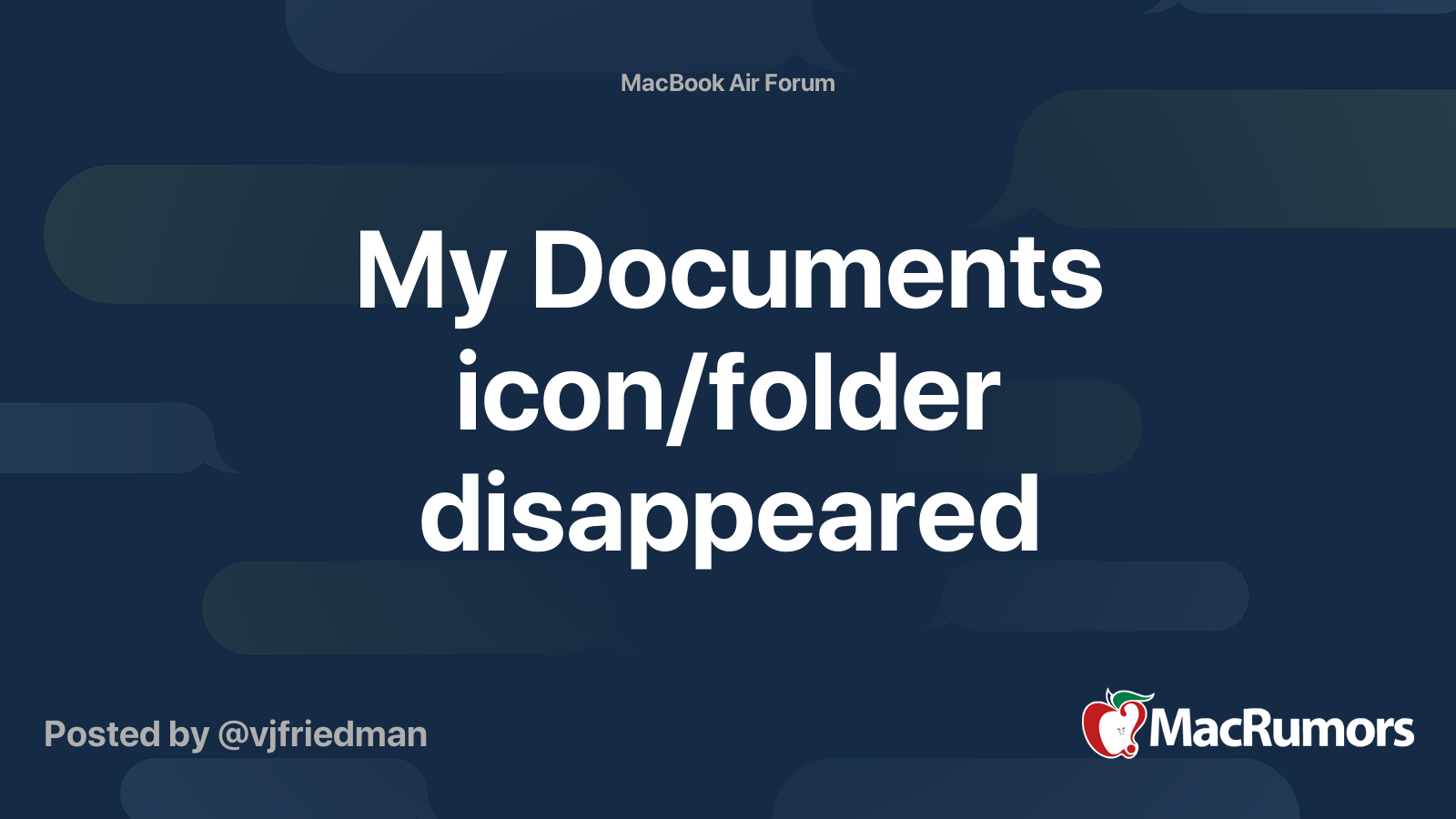 My Documents icon/folder disappeared | MacRumors Forums