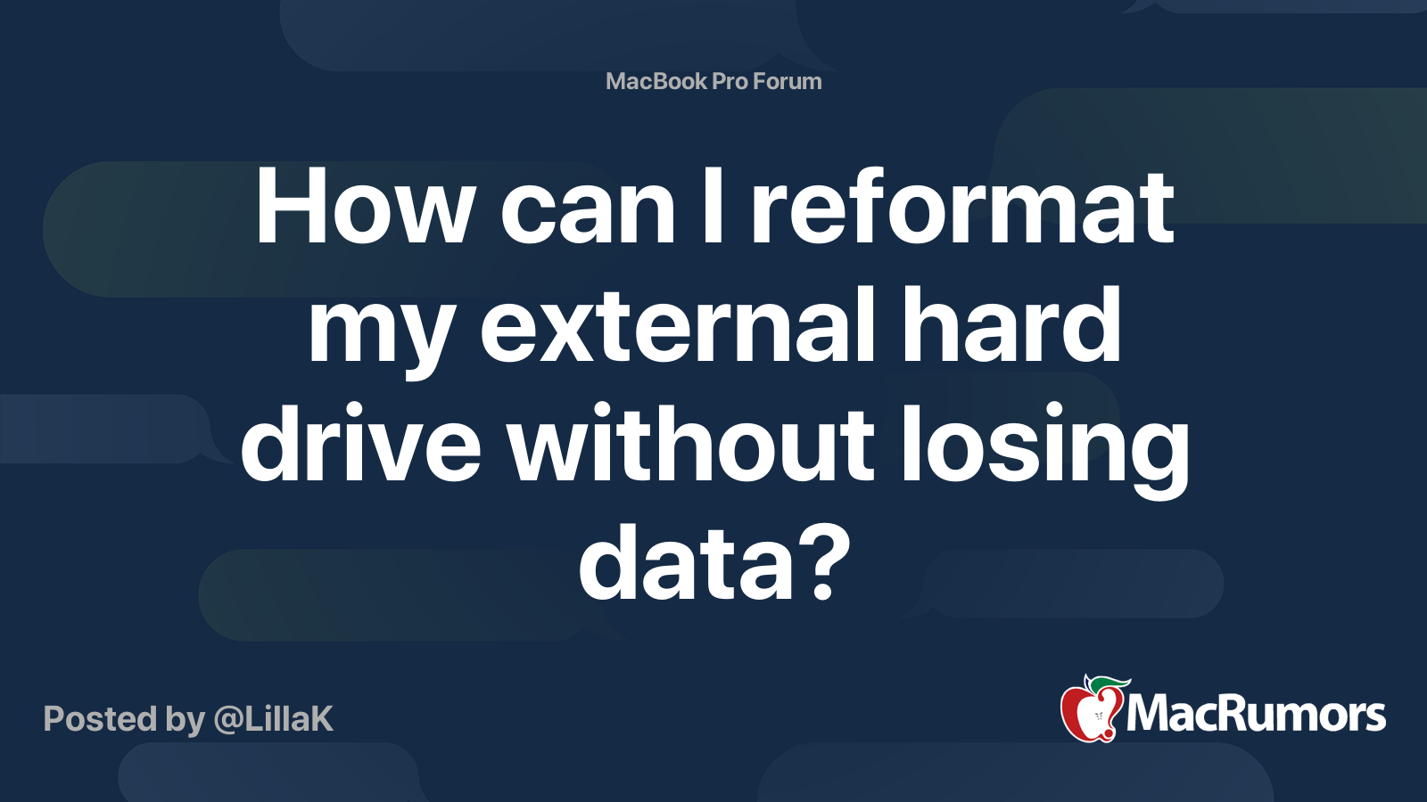 How can I reformat my external hard drive without losing data? | MacRumors Forums