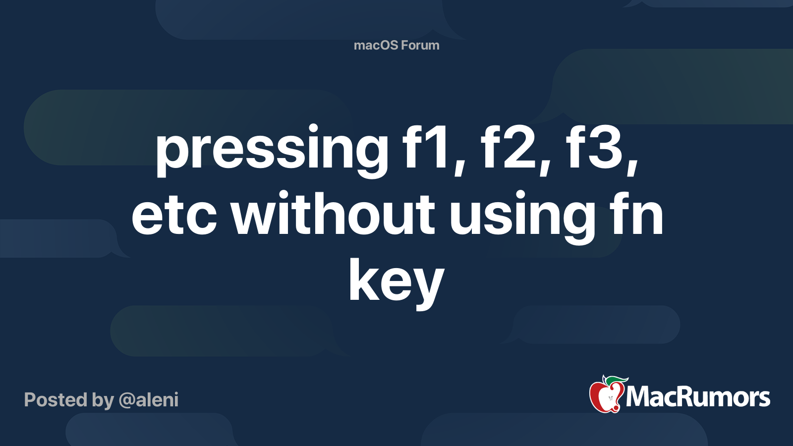 pressing f1, f2, f3, etc without using fn key | MacRumors Forums