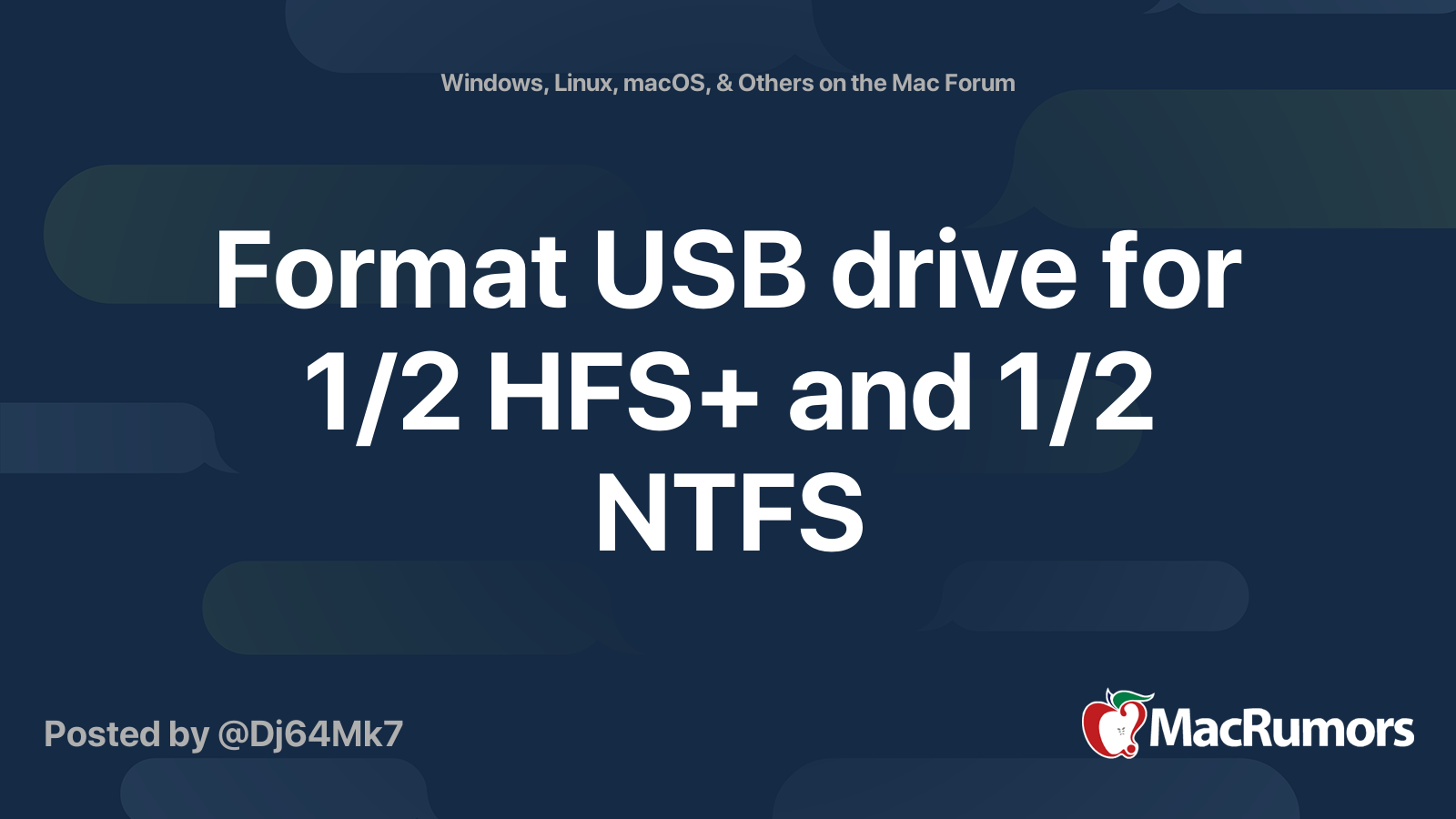 Format USB drive for 1/2 HFS+ and 1/2 NTFS | MacRumors Forums
