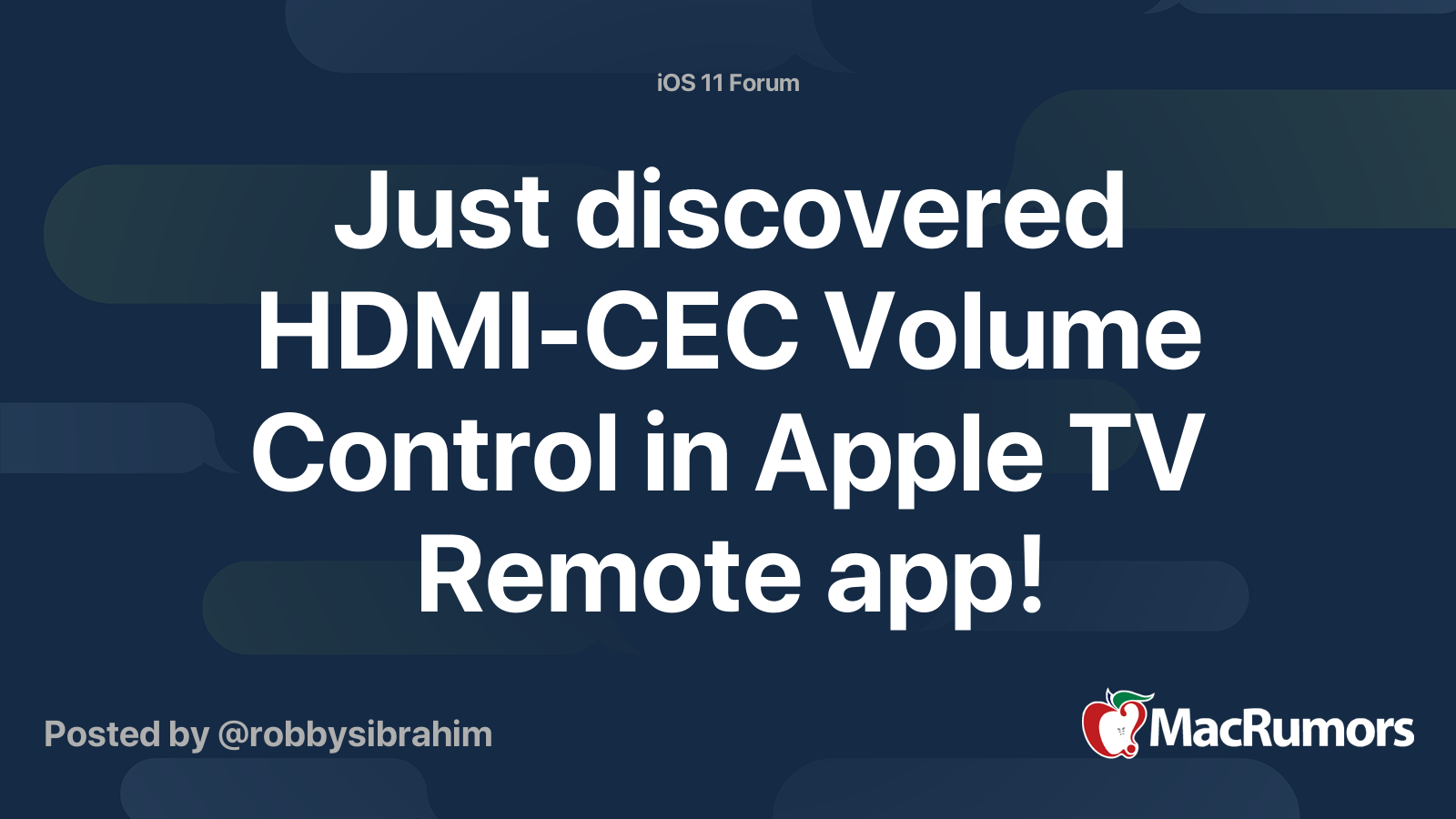 Just discovered HDMI-CEC Volume Control in Apple TV Remote app ...