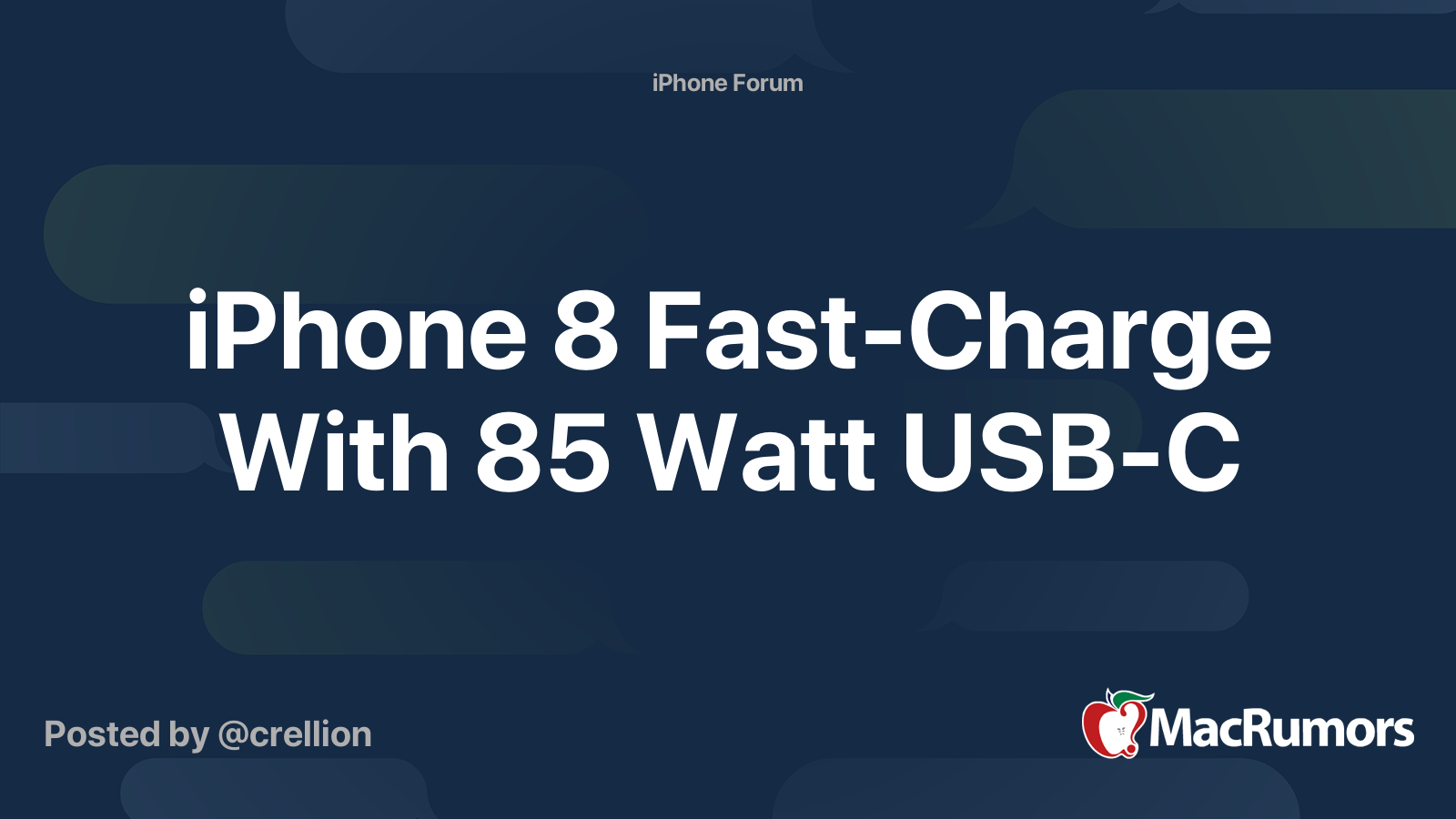 iPhone 8 Fast-Charge With 85 Watt USB-C | MacRumors Forums