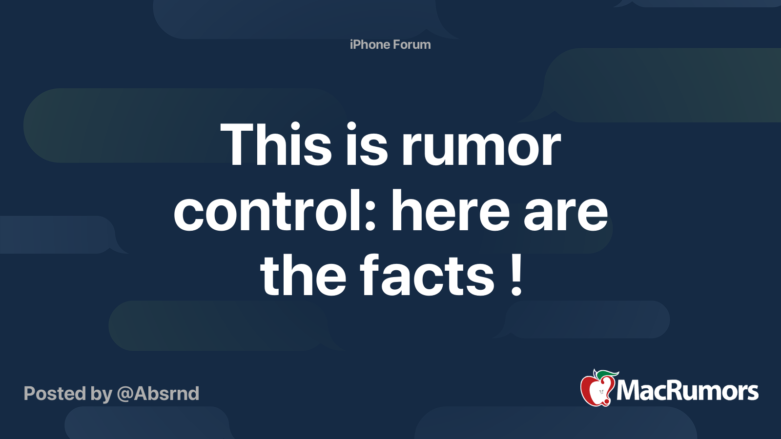 This is rumor control: here are the facts ! | MacRumors Forums
