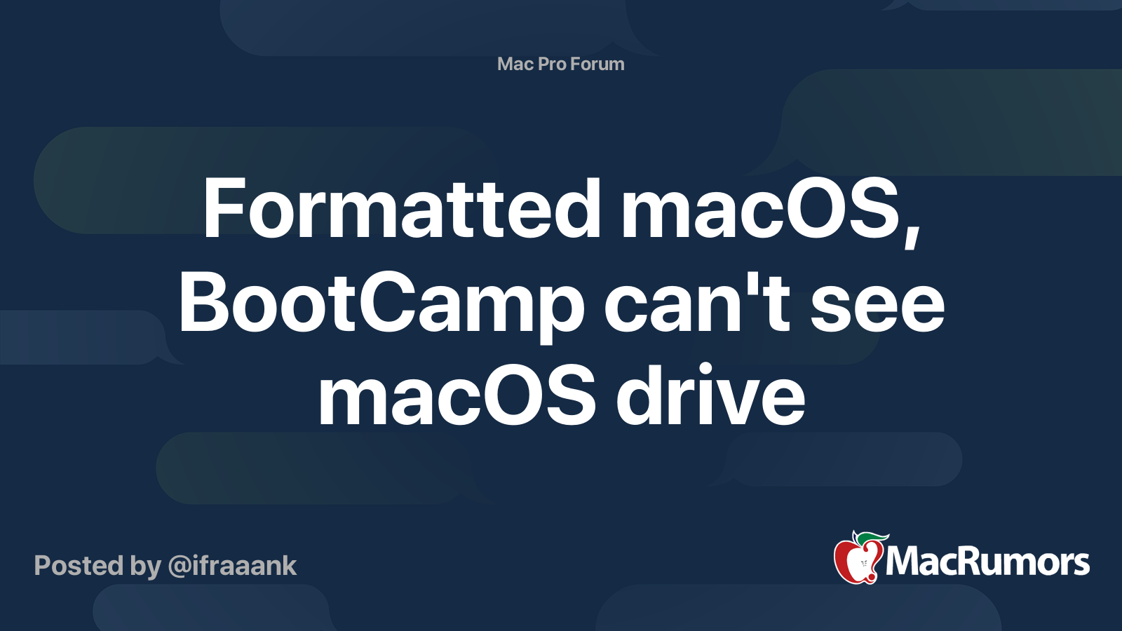 Formatted macOS, BootCamp can't see macOS drive | MacRumors Forums