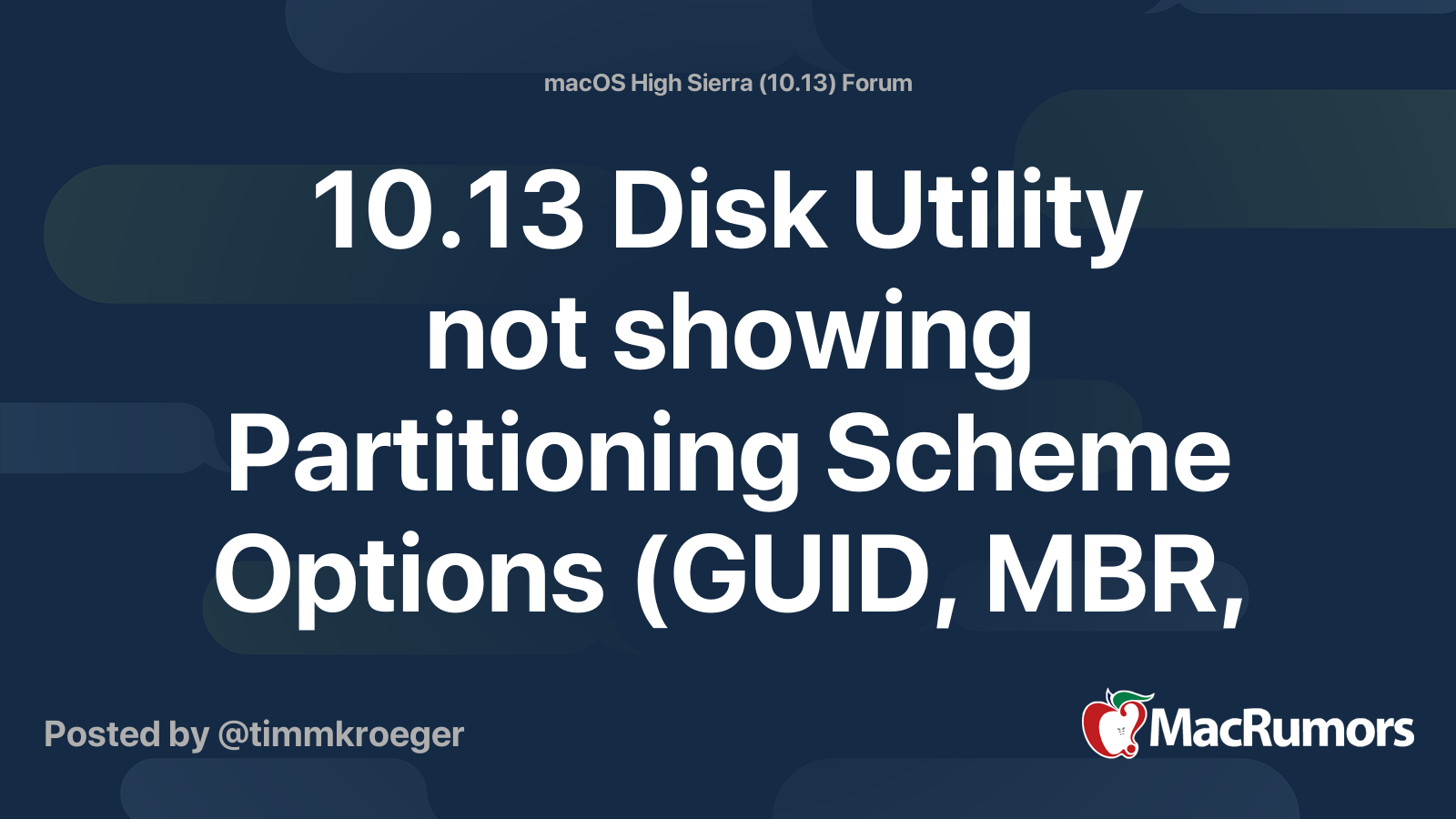 10.13 Disk Utility not showing Partitioning Scheme Options (GUID, MBR, etc.? ) Need Help ...