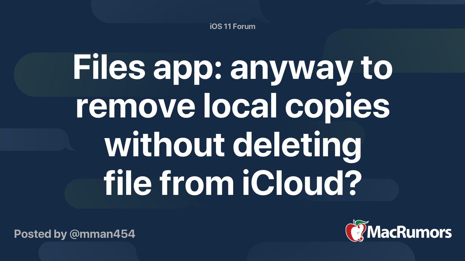 Files App Anyway To Remove Local Copies Without Deleting File From Icloud Macrumors Forums 
