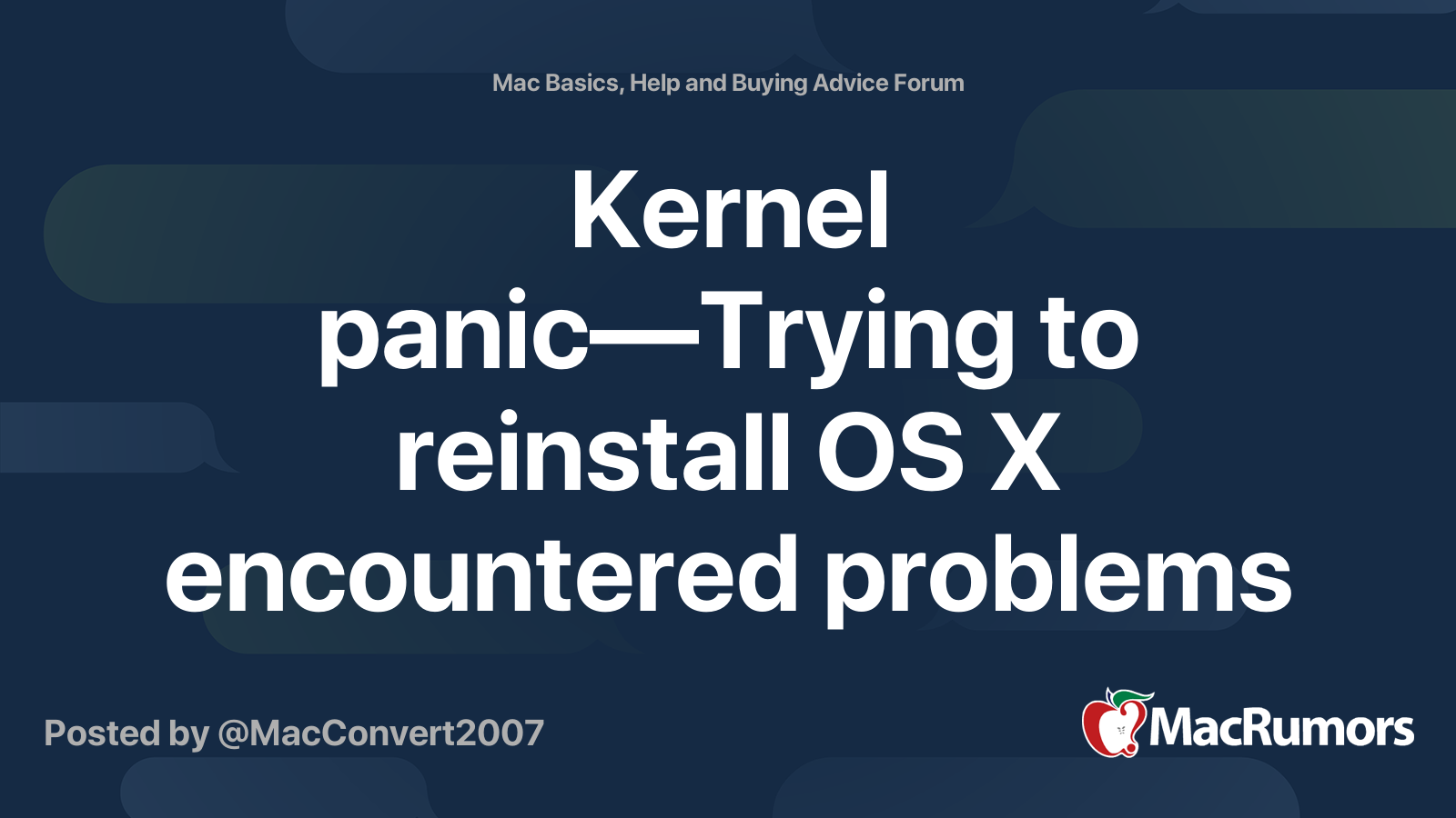 Kernel panic—Trying to reinstall OS X encountered problems | MacRumors Forums