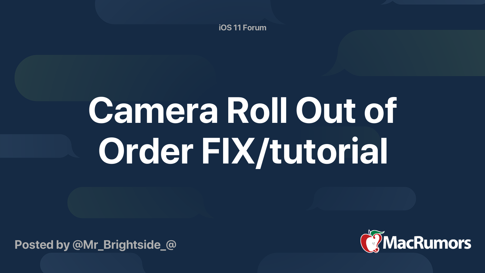 Camera Roll Out of Order FIX/tutorial | MacRumors Forums