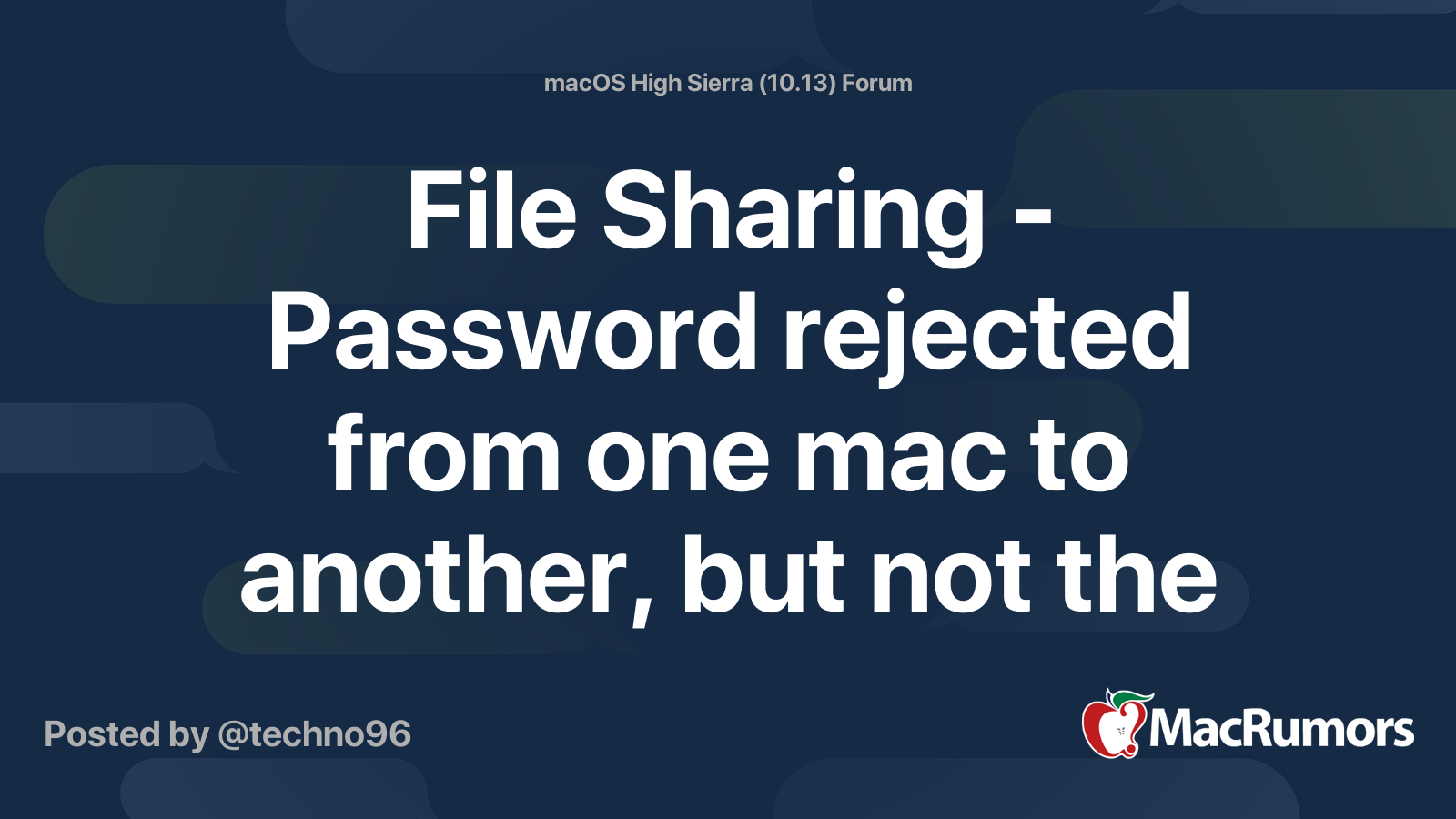 File Sharing - Password rejected from one mac to another, but not the ...
