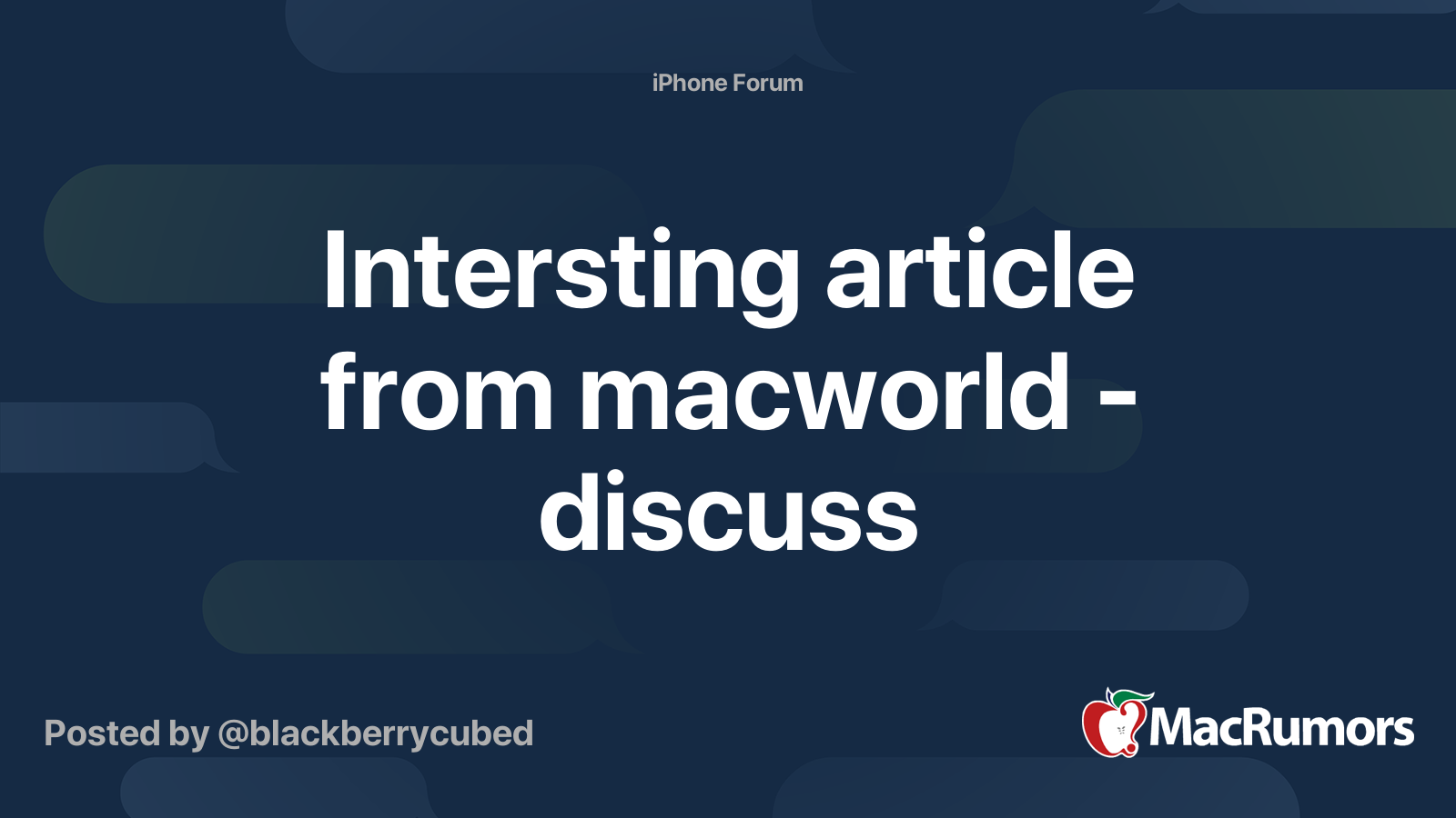 Intersting article from macworld - discuss | MacRumors Forums
