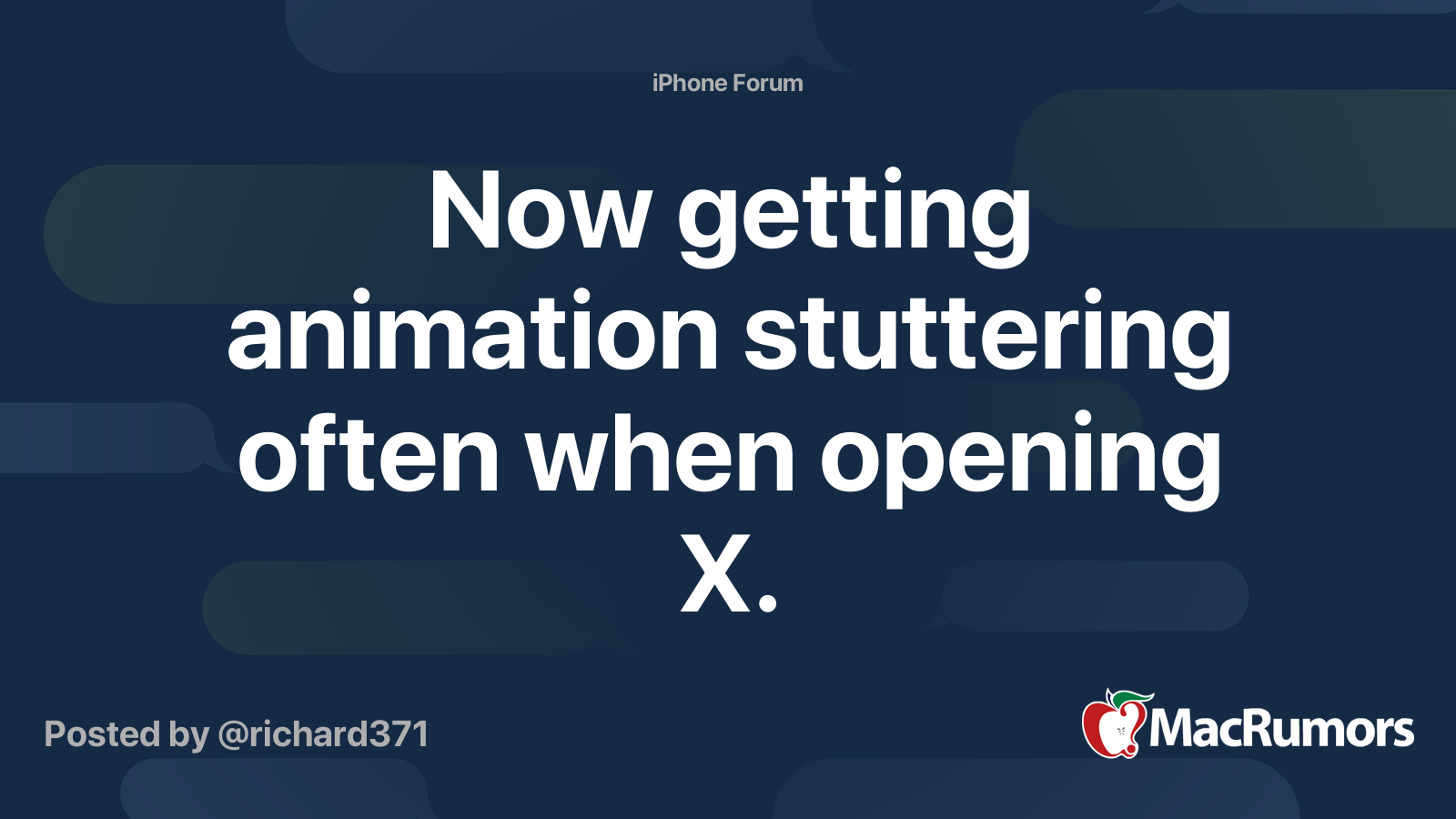 Now getting animation stuttering often when opening X. | MacRumors Forums