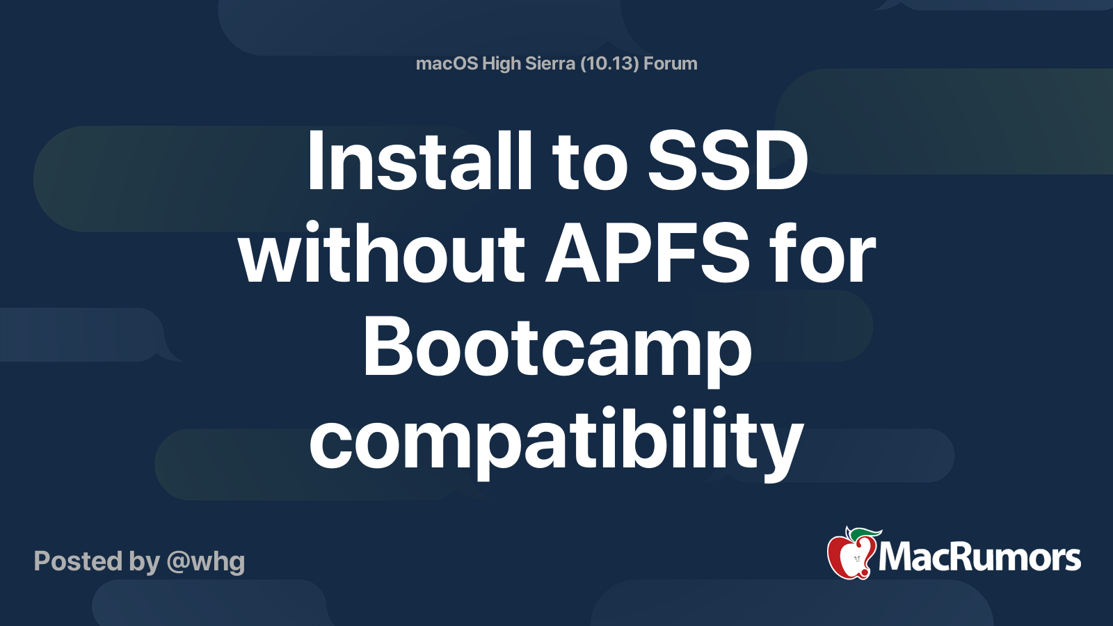Install to SSD without APFS for Bootcamp compatibility | MacRumors Forums