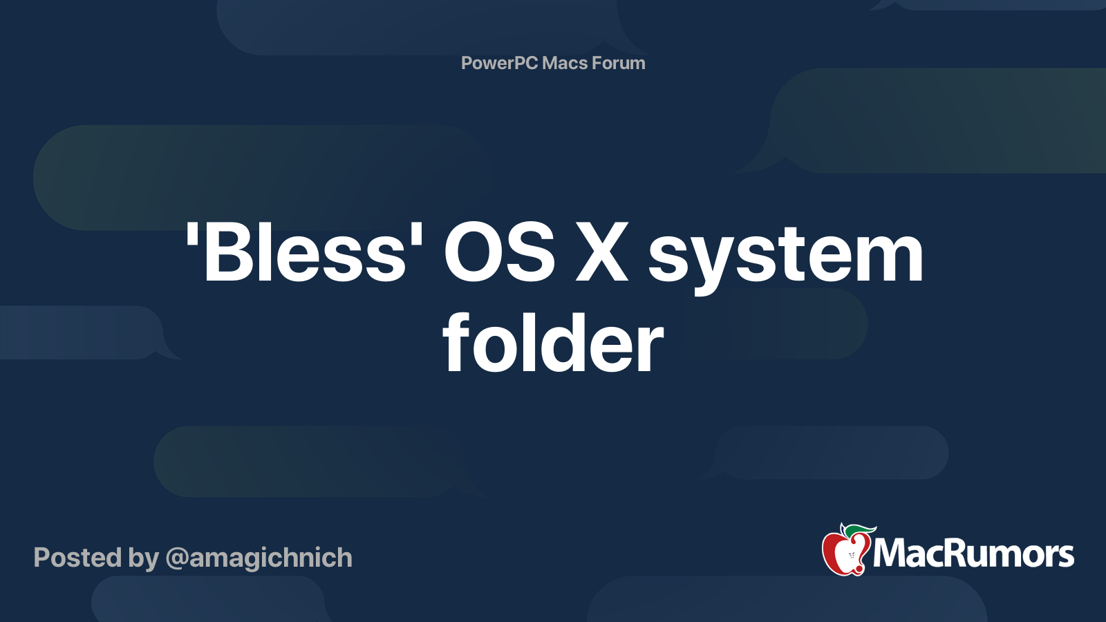 'Bless' OS X system folder | MacRumors Forums