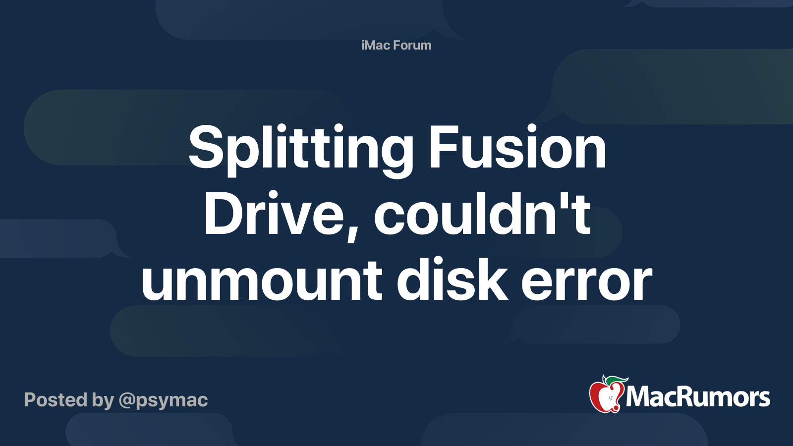 Splitting Fusion Drive, couldn't unmount disk error | MacRumors Forums