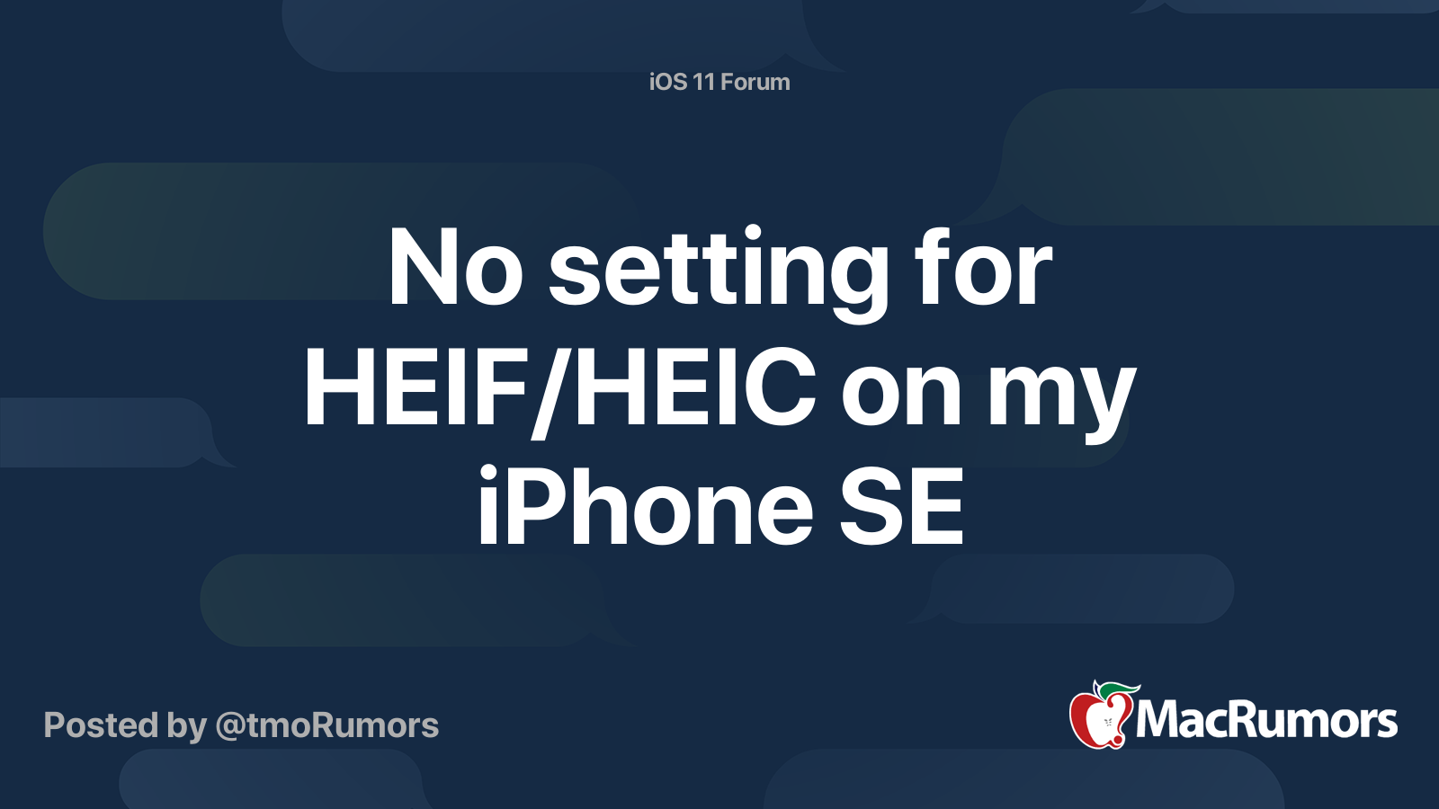 No setting for HEIF/HEIC on my iPhone SE | MacRumors Forums