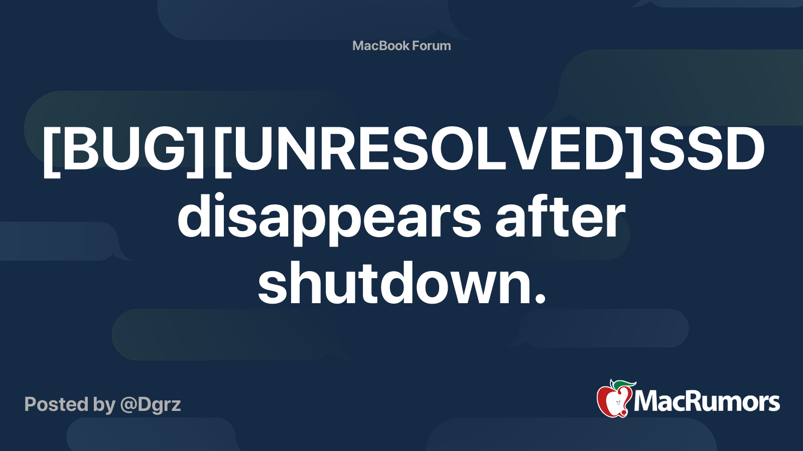 [BUG][UNRESOLVED]SSD disappears after shutdown. | MacRumors Forums