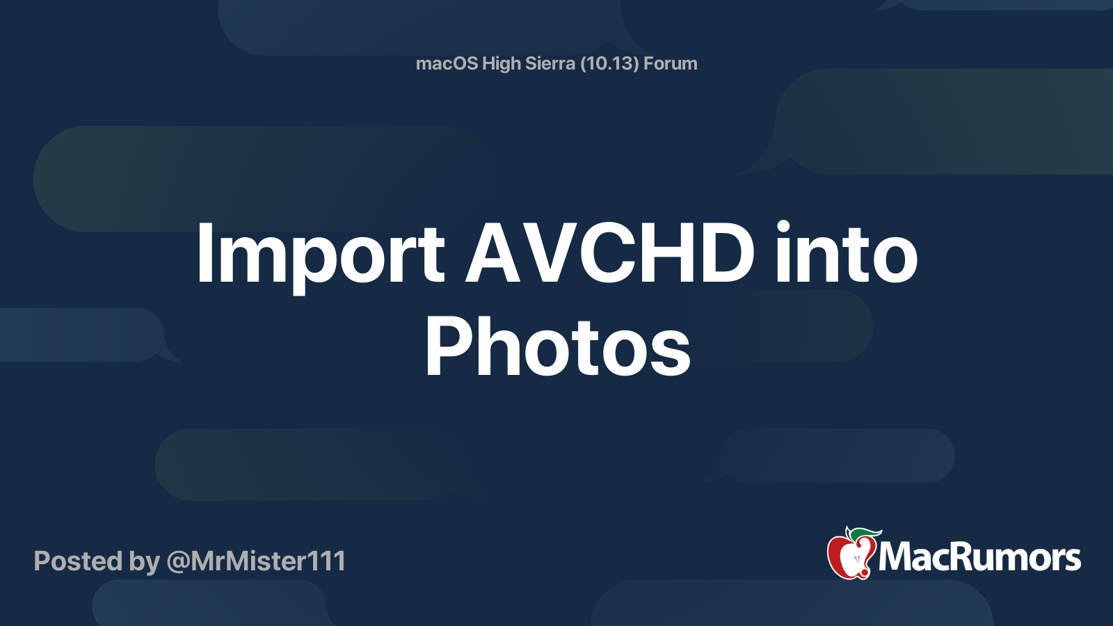 Import AVCHD into Photos | MacRumors Forums
