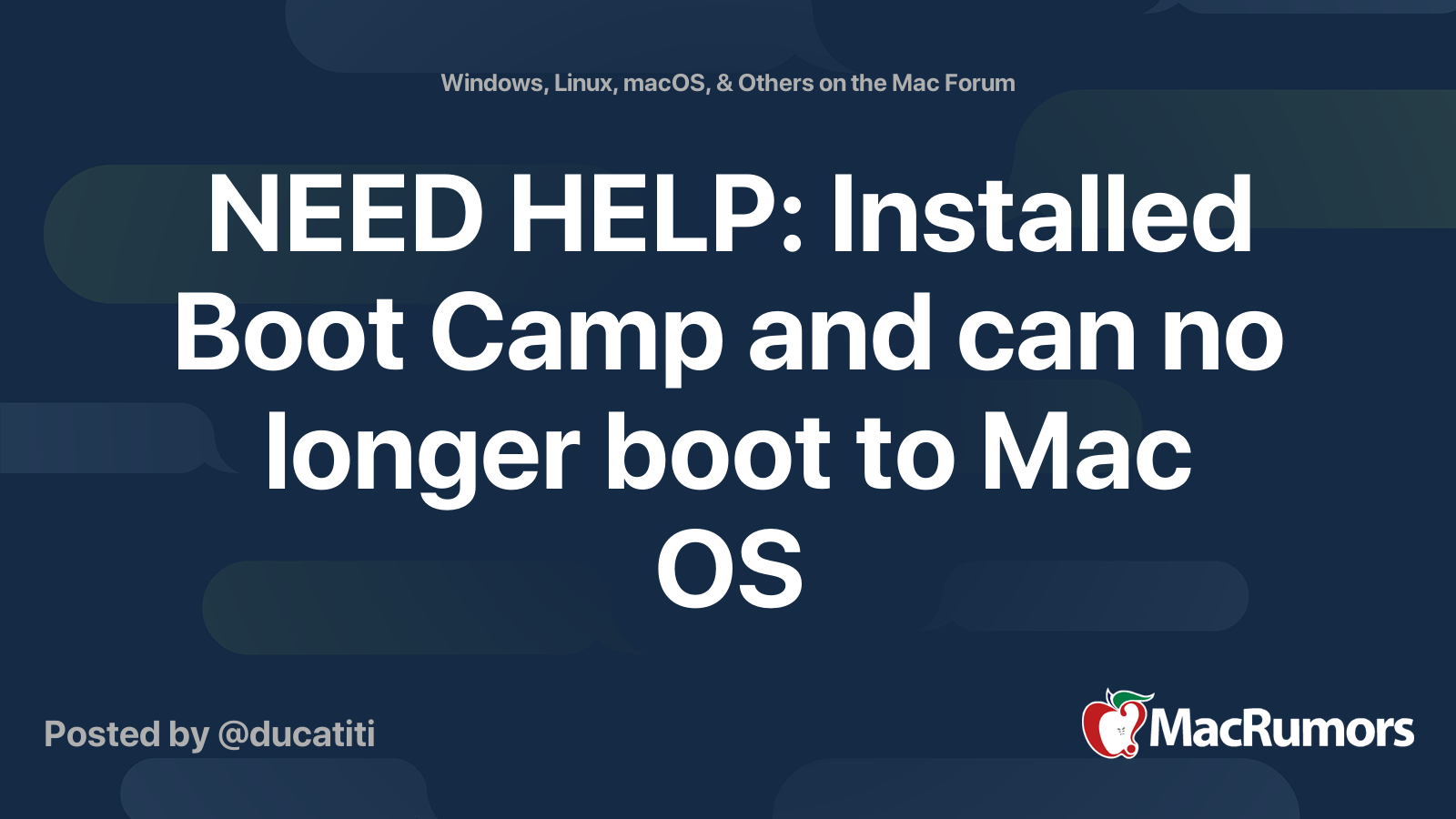 NEED HELP: Installed Boot Camp and can no longer boot to Mac OS | MacRumors Forums