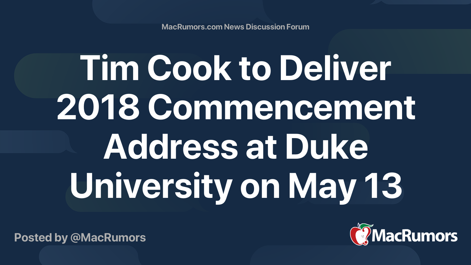 Tim Cook to Deliver 2018 Commencement Address at Duke University on May ...