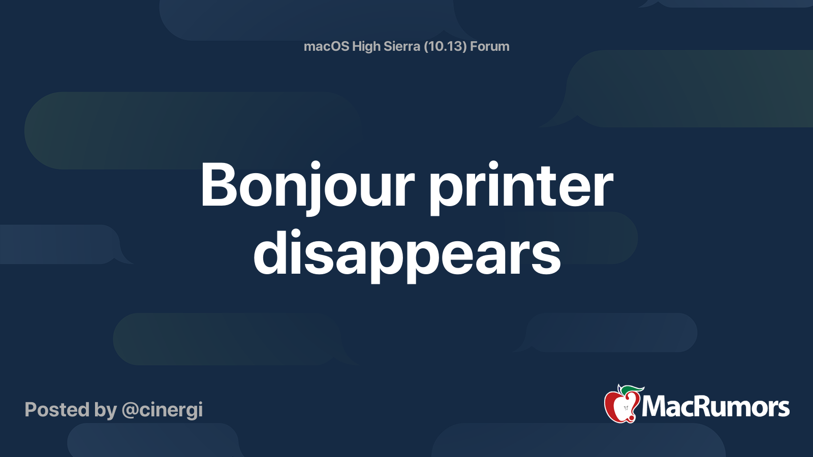 Bonjour printer disappears | MacRumors Forums