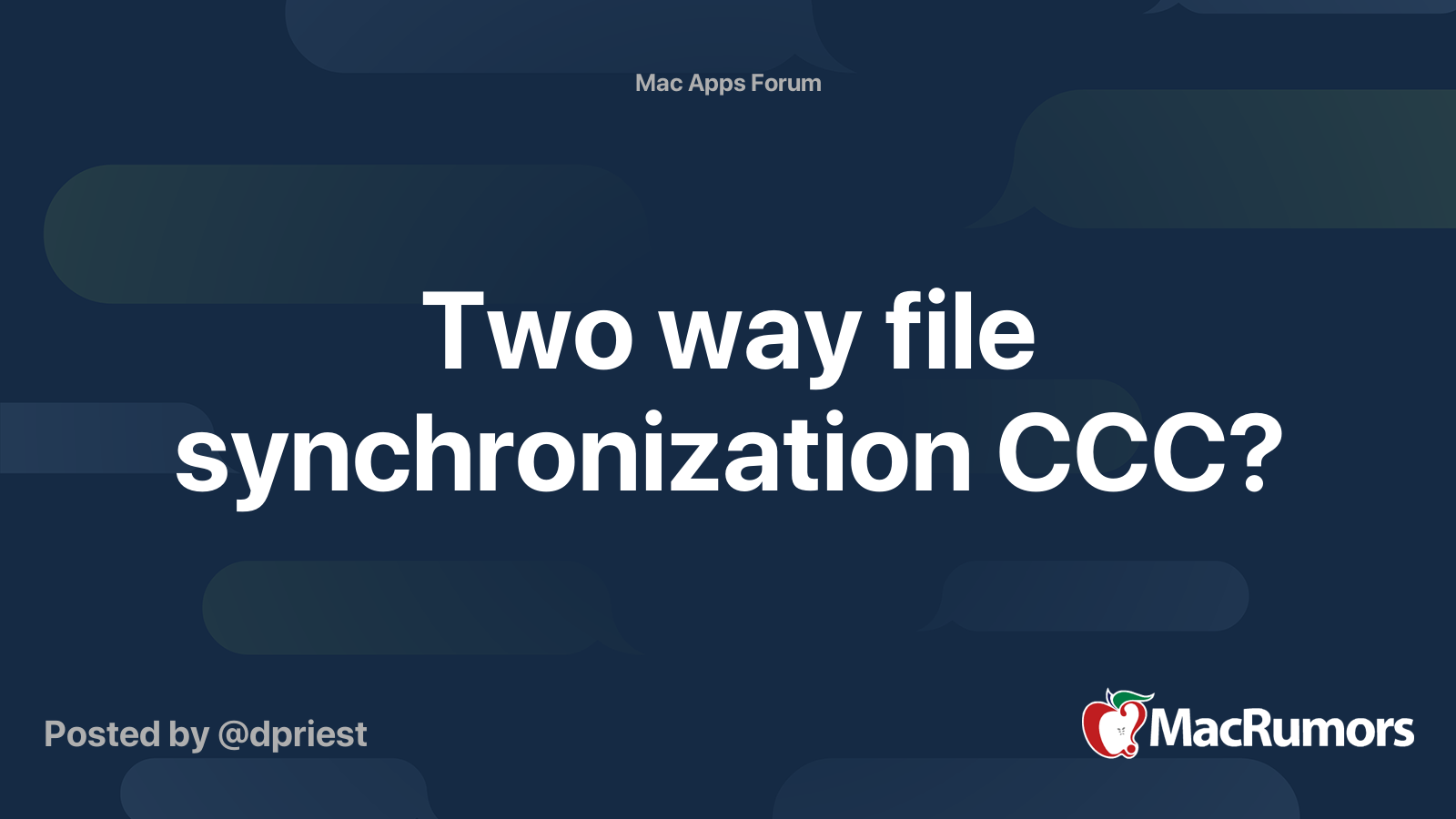 Two way file synchronization CCC? | MacRumors Forums