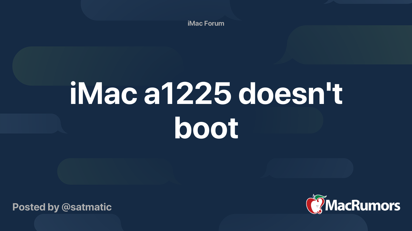 iMac a1225 doesn't boot | MacRumors Forums