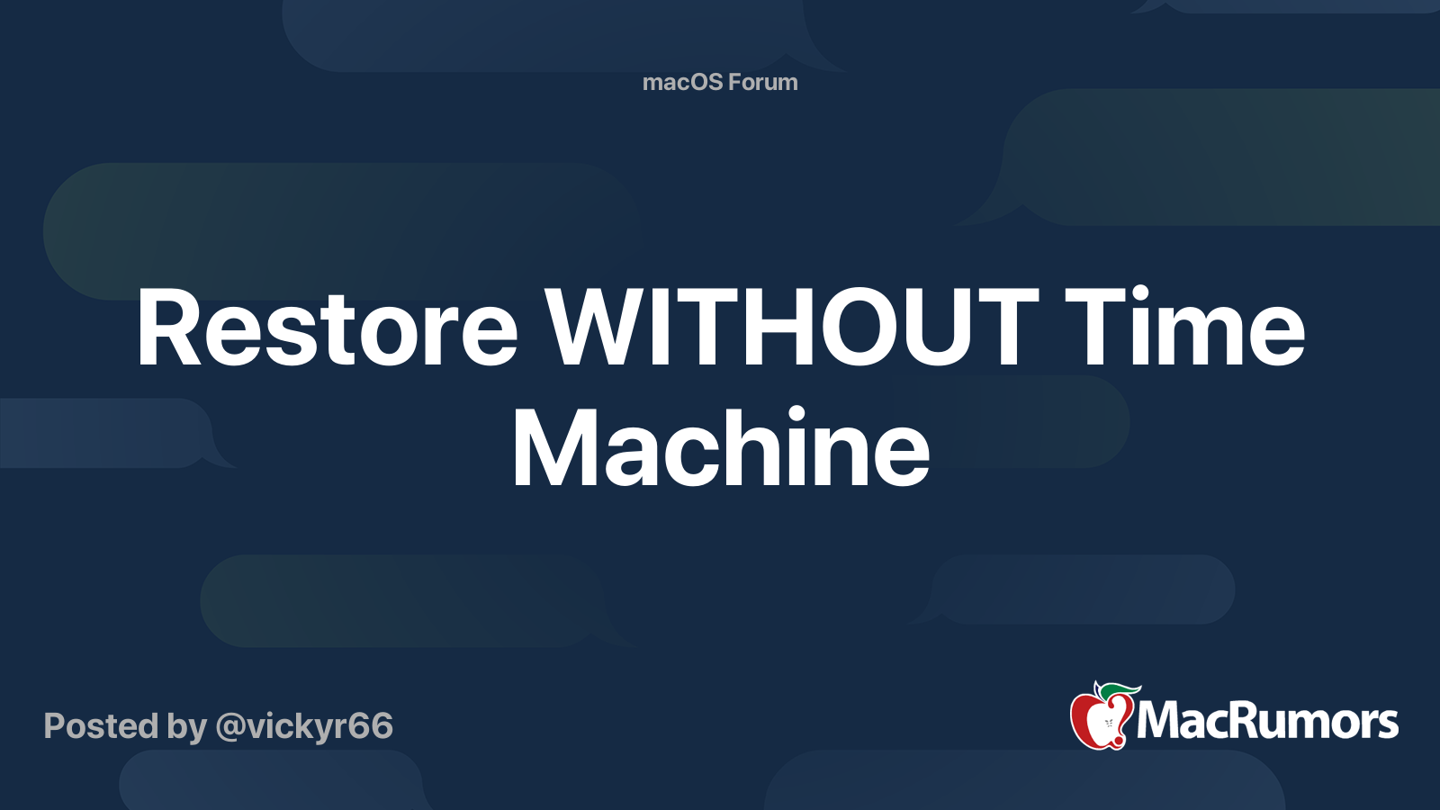 Restore WITHOUT Time Machine | MacRumors Forums