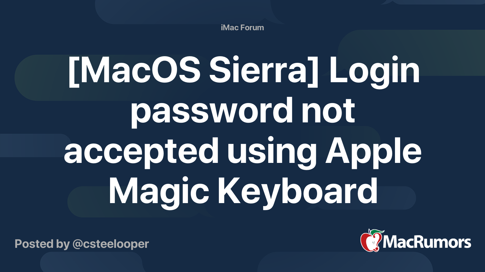 [MacOS Sierra] Login password not accepted using Apple Magic Keyboard | MacRumors Forums