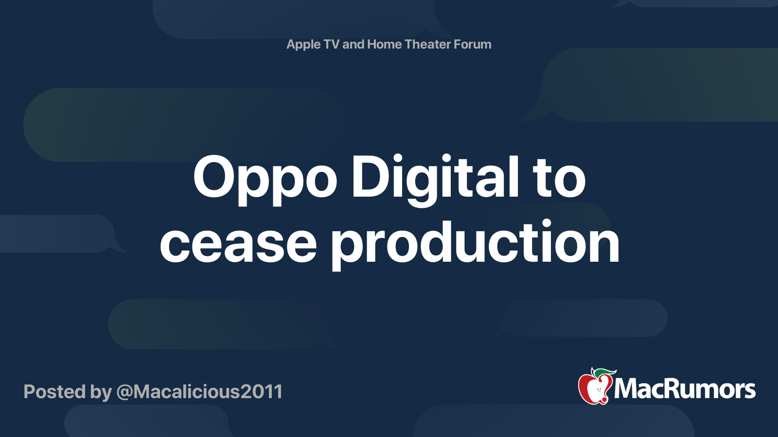 Oppo Digital to cease production | MacRumors Forums