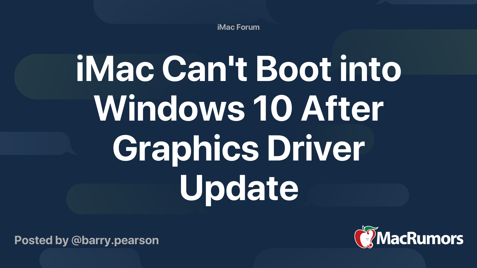 iMac Can't Boot into Windows 10 After Graphics Driver Update | MacRumors Forums