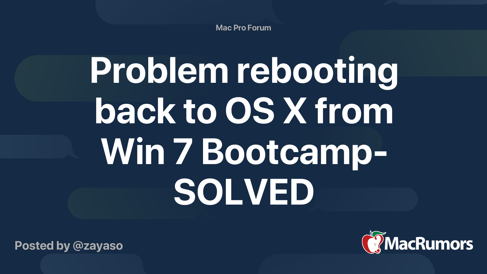 Problem rebooting back to OS X from Win 7 Bootcamp- SOLVED | MacRumors Forums