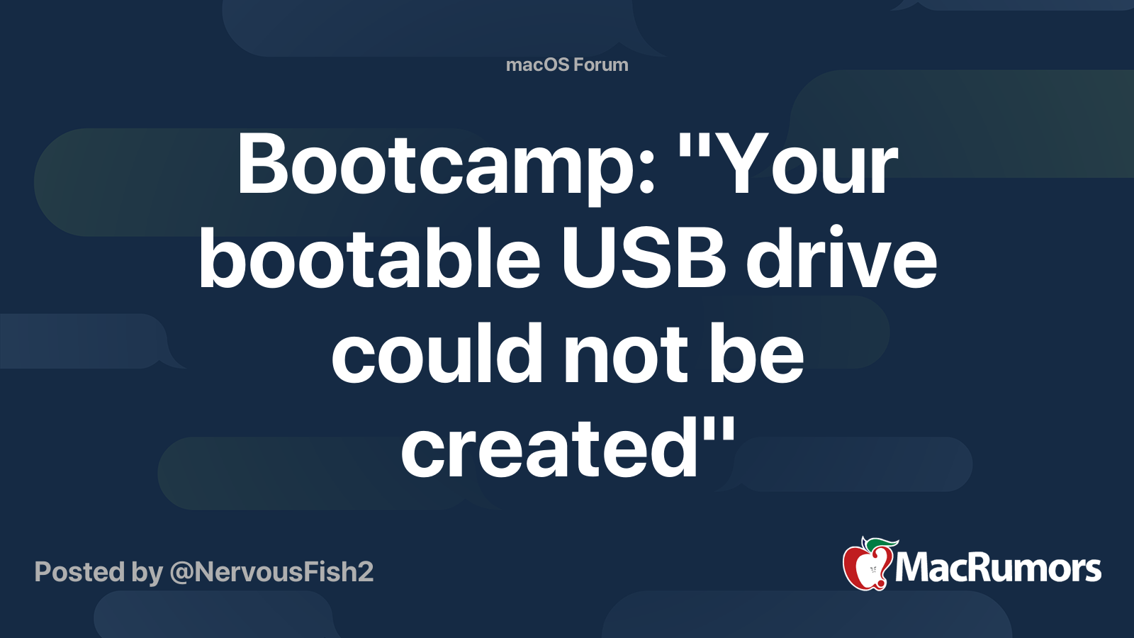 Bootcamp Your Bootable Usb Drive Could Not Be Created Macrumors Forums