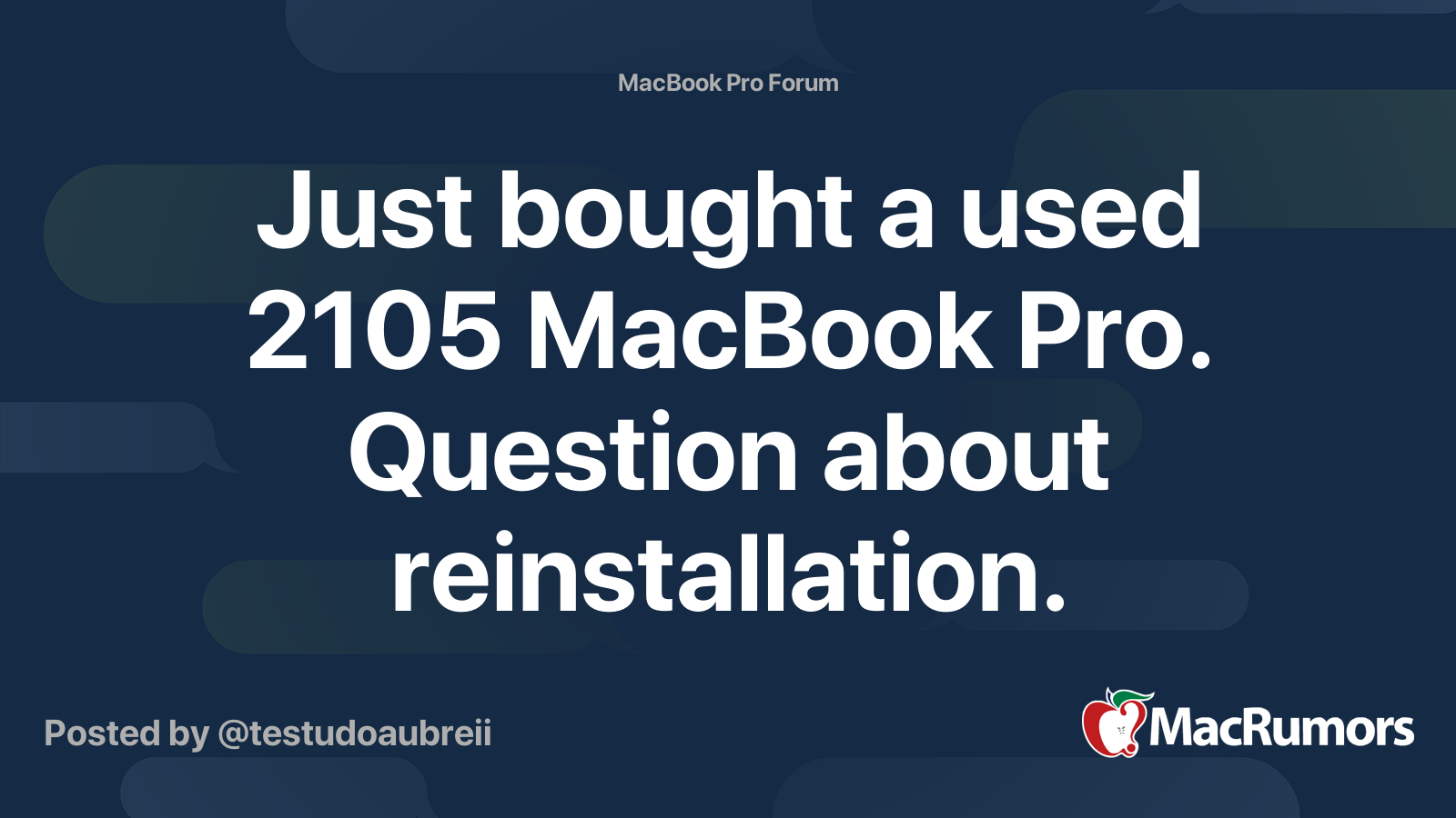 Just bought a used 2105 MacBook Pro. Question about reinstallation ...