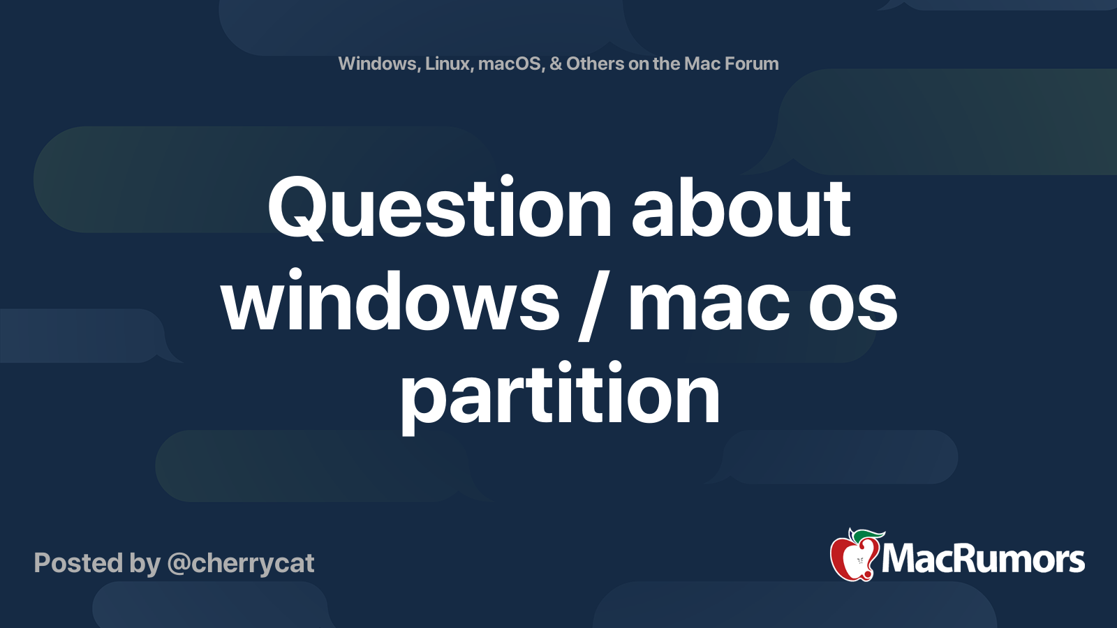 Question about windows / mac os partition | MacRumors Forums