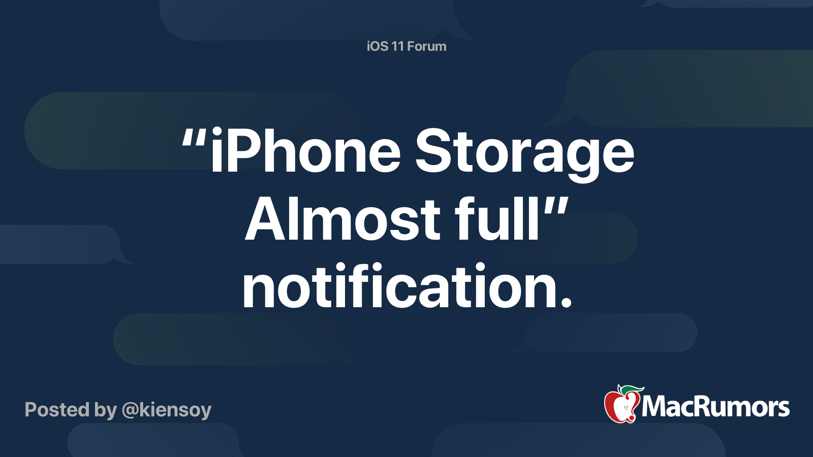 “iPhone Storage Almost full” notification. | MacRumors Forums
