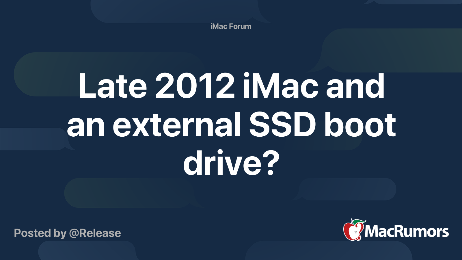 Late 2012 iMac and an external SSD boot drive? | MacRumors Forums