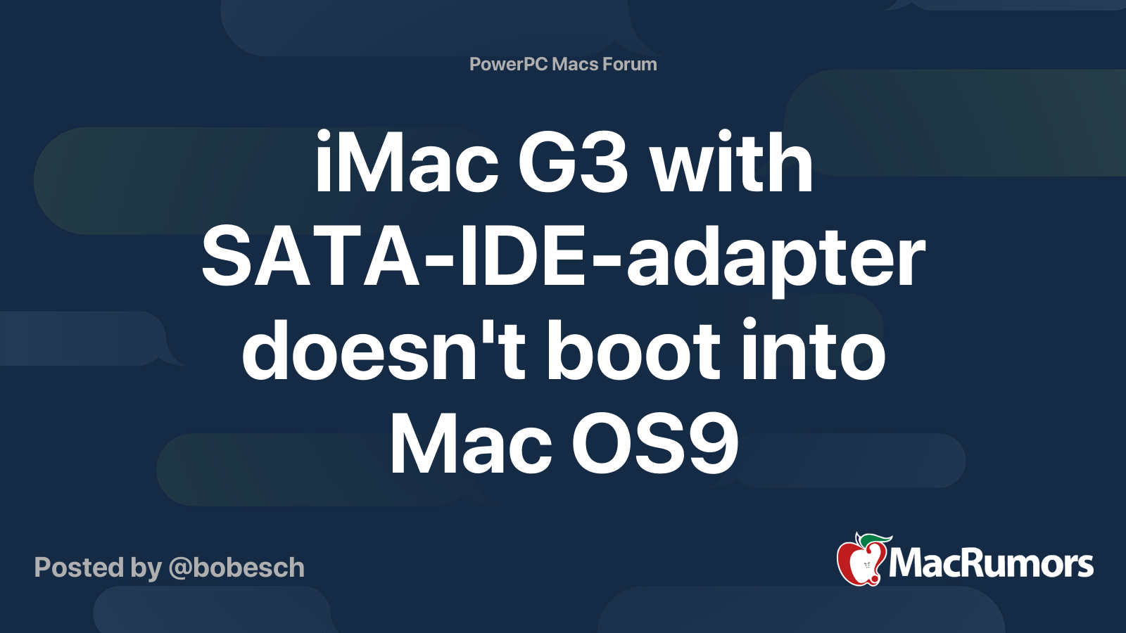 iMac G3 with SATA-IDE-adapter doesn't boot into Mac OS9 | MacRumors Forums