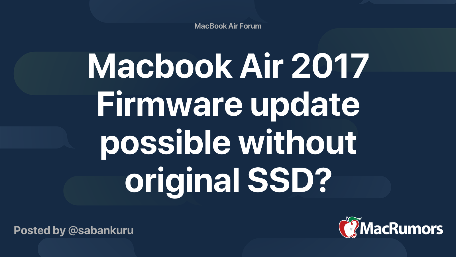 Macbook Air 2017 Firmware update possible without original SSD? Firmware error on HS ...