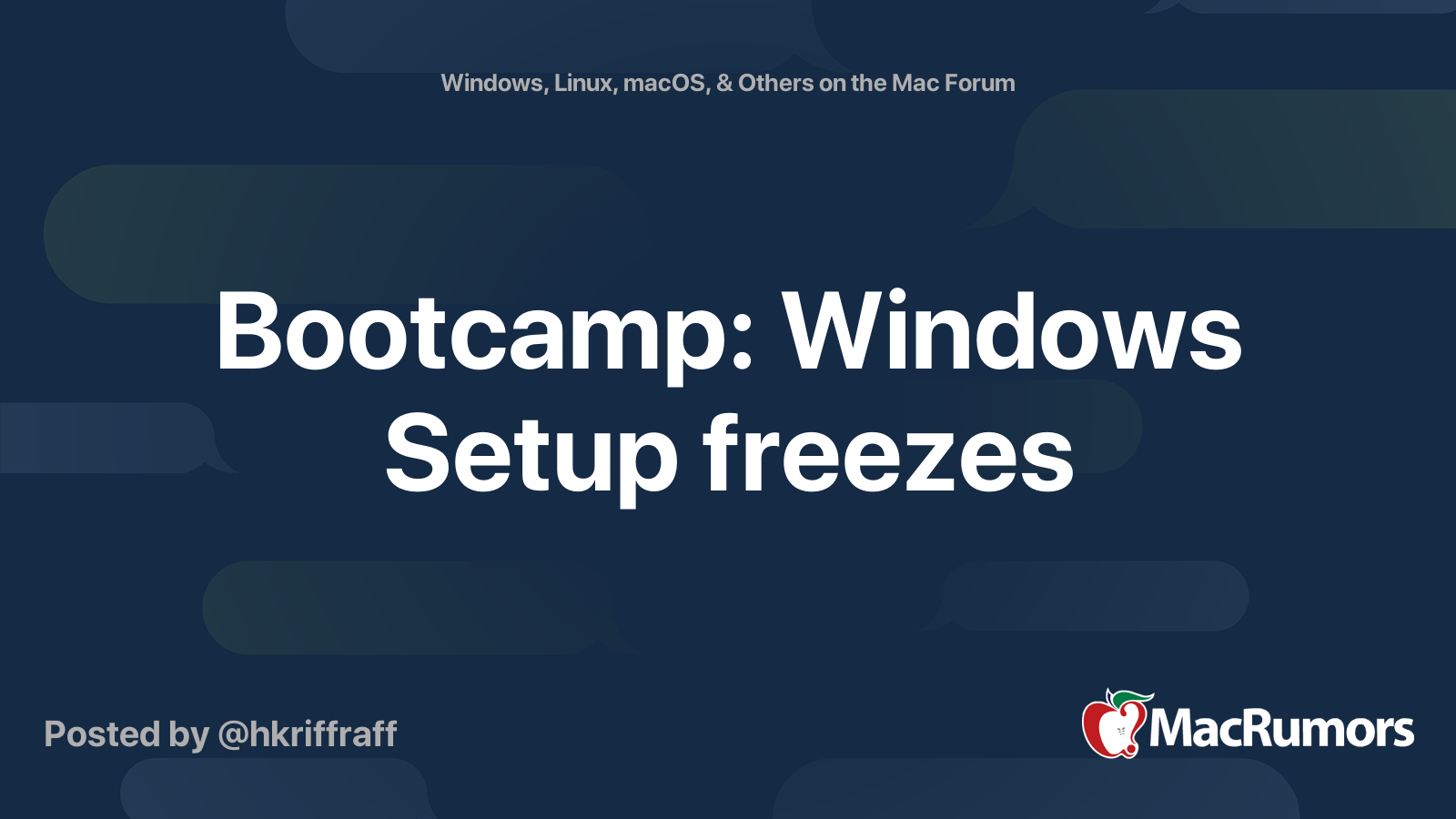 Bootcamp: Windows Setup freezes | MacRumors Forums
