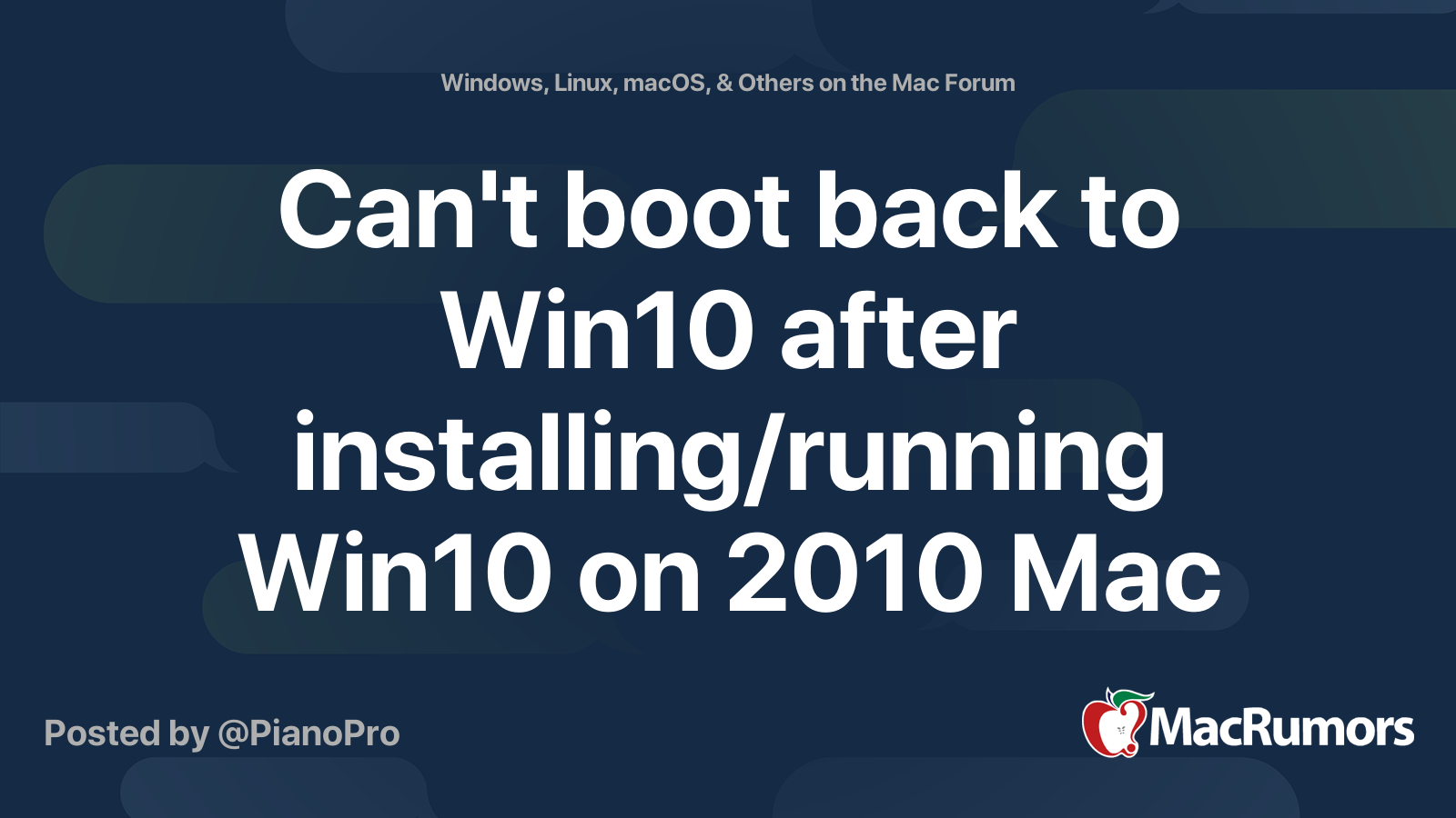 Can't boot back to Win10 after installing/running Win10 on 2010 Mac Pro | MacRumors Forums