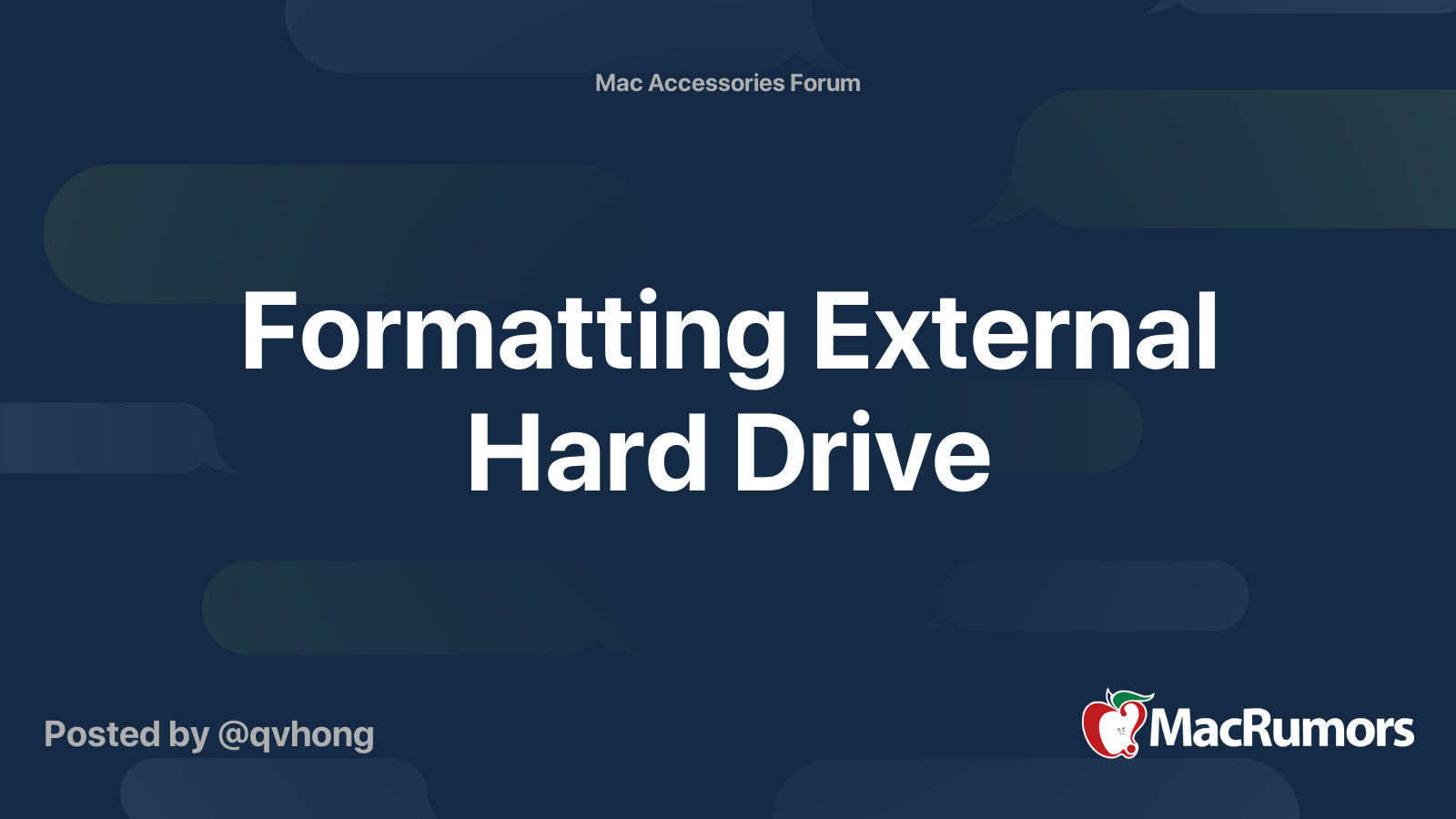 Formatting External Hard Drive | MacRumors Forums