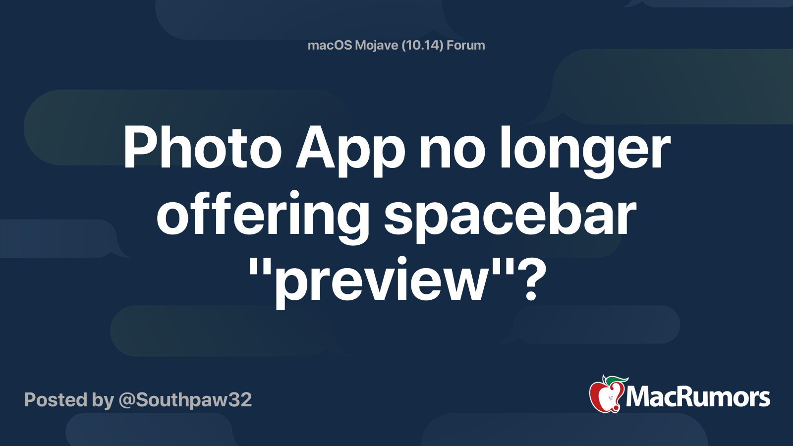 Photo App no longer offering spacebar "preview"? | MacRumors Forums