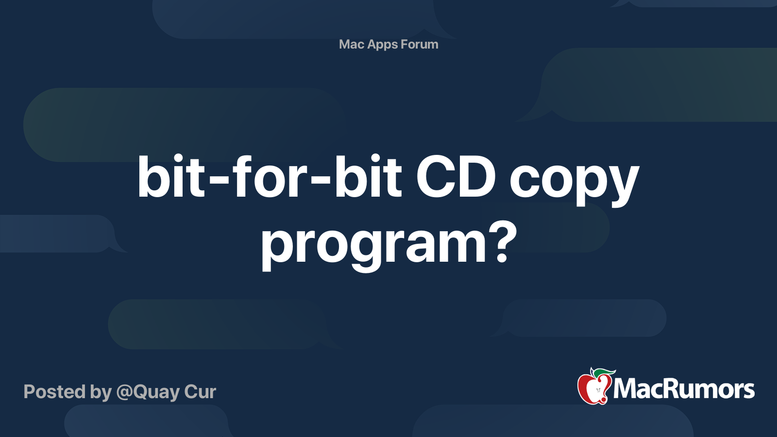 bit-for-bit CD copy program? | MacRumors Forums