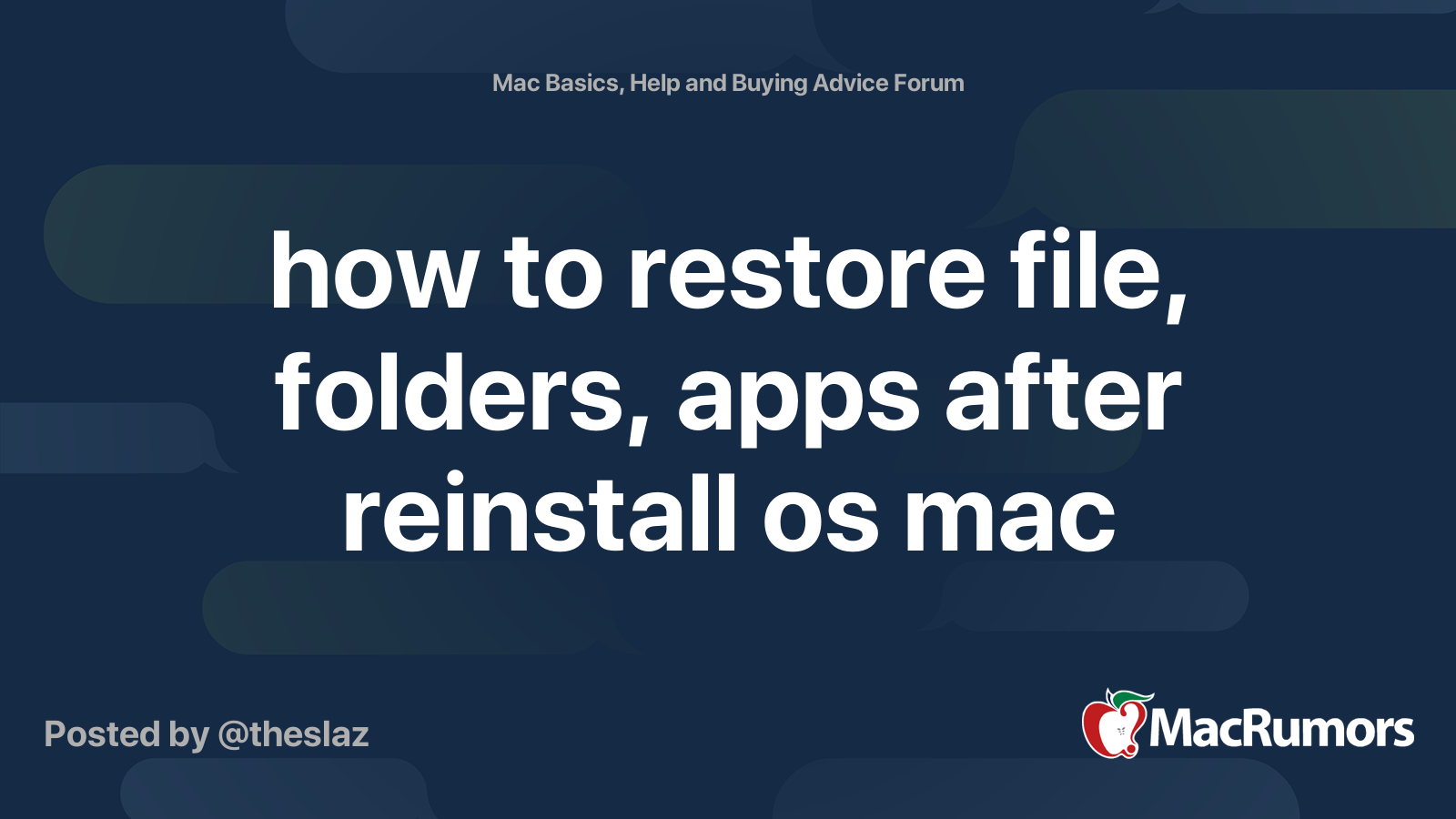 how to restore file, folders, apps after reinstall os mac | MacRumors Forums