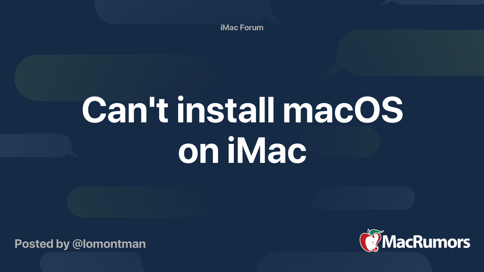 Can't install macOS on iMac | MacRumors Forums