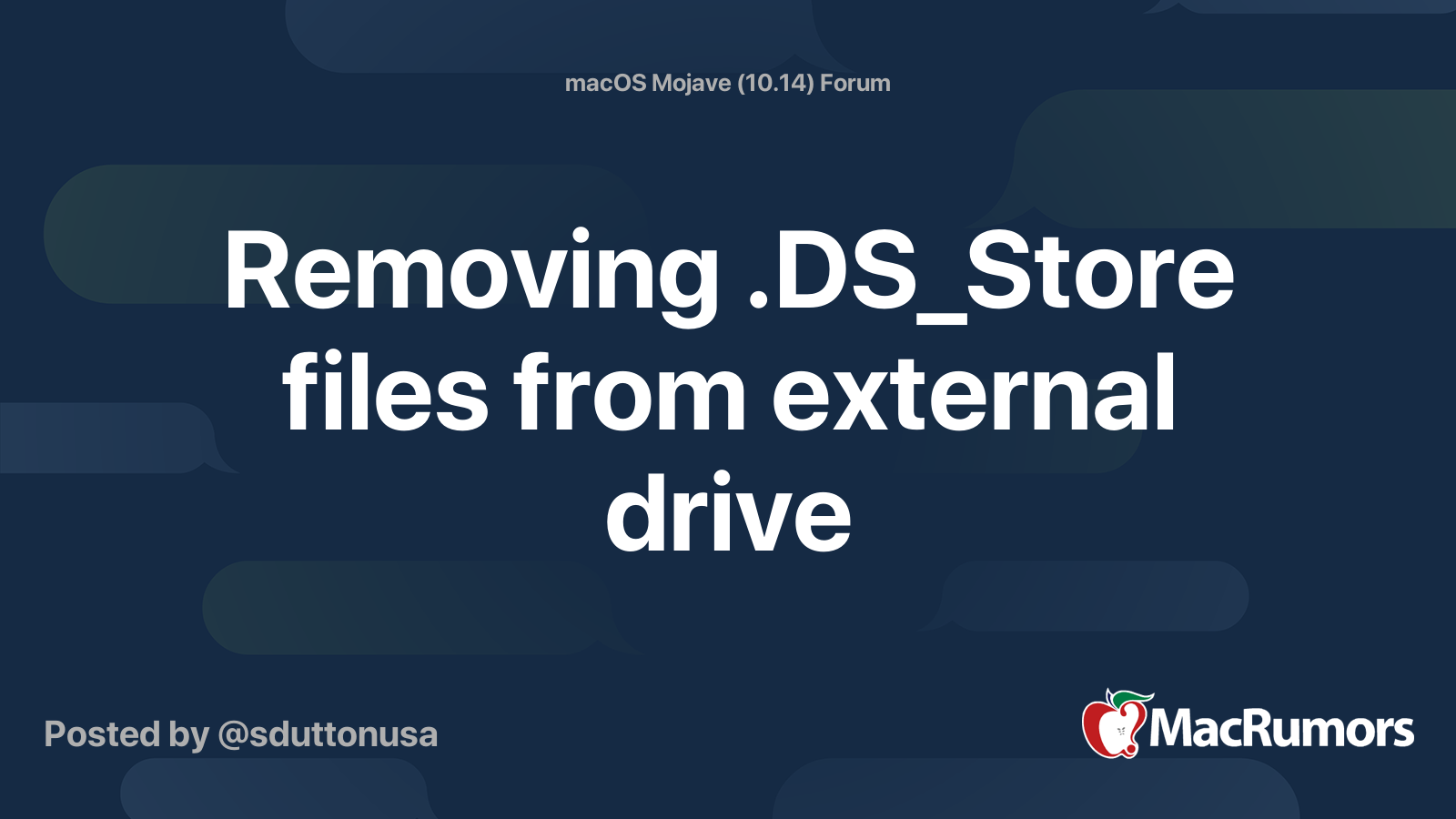 Removing .DS_Store files from external drive | MacRumors Forums